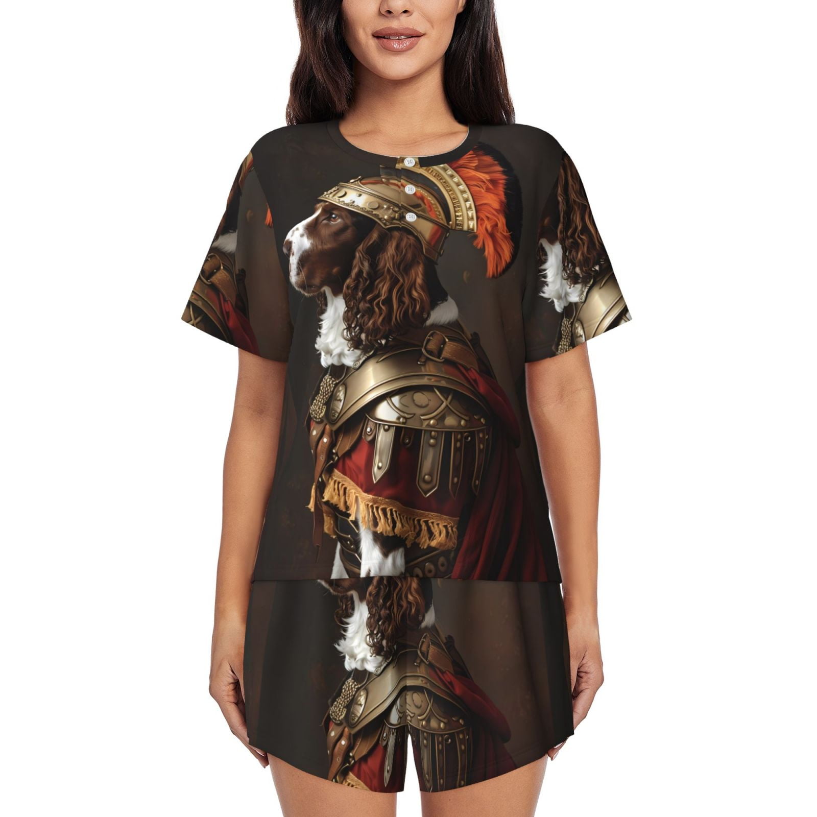 Haiem Medieval Knight Dog Pattern Pajama Set for Women 2 Piece Lounge ...