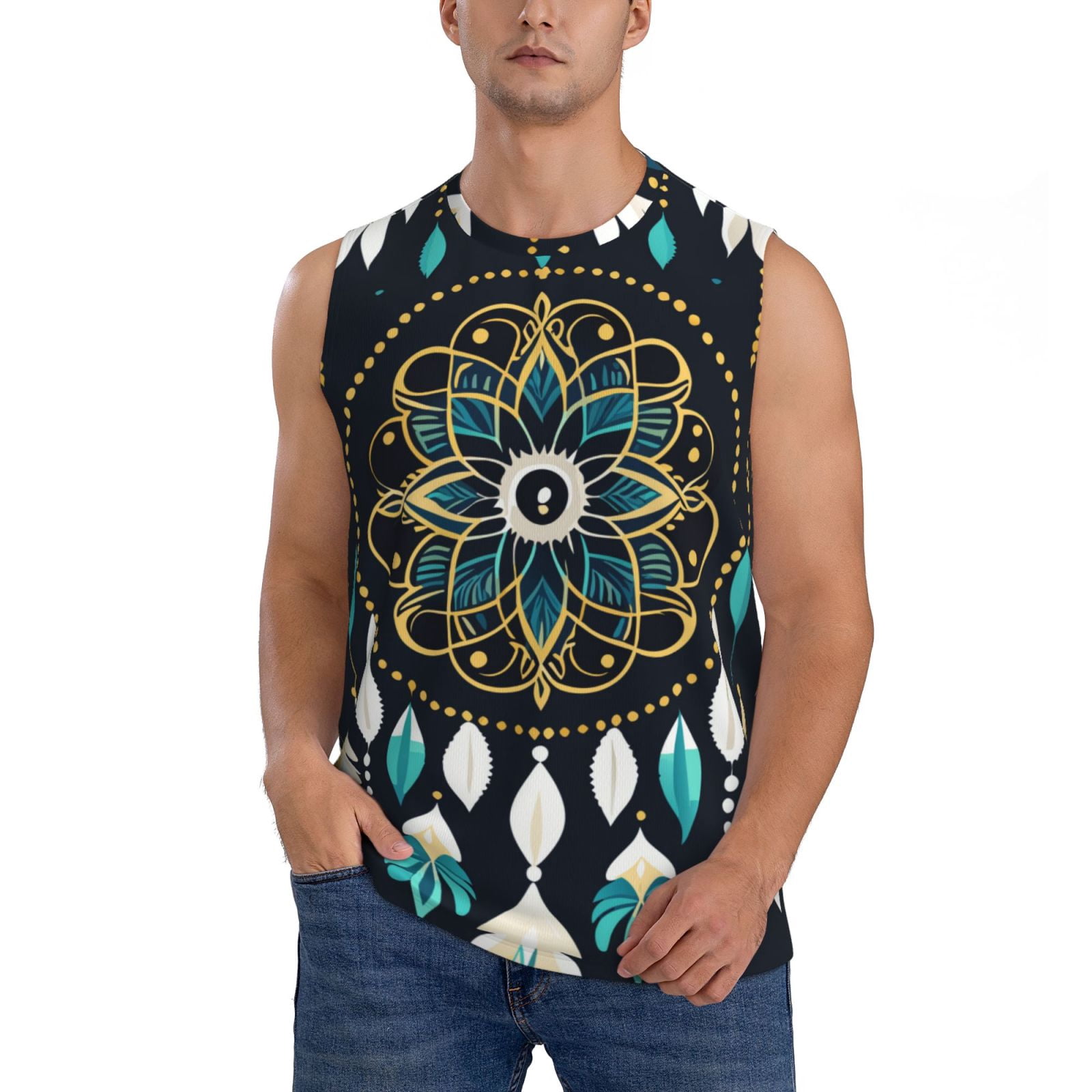 Haiem Men's Boho Dreamcatcher Print Tank Tops Summer Sleeveless Cut Off ...