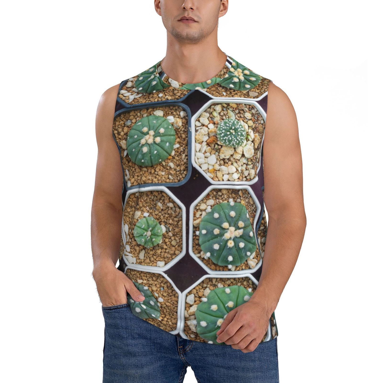 Haiem Men's Cactus Garden Print Tank Tops Summer Sleeveless Cut Off ...