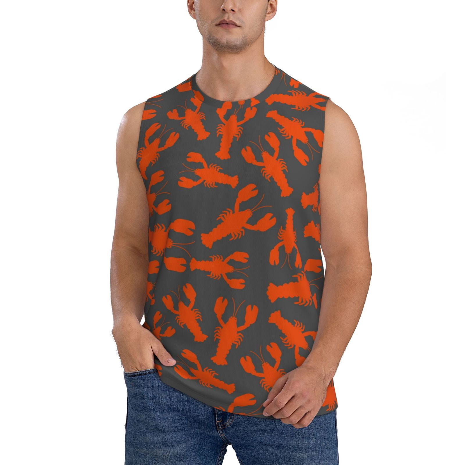 Haiem Men's Crayfish Print Tank Tops Summer Sleeveless Cut Off Workout ...