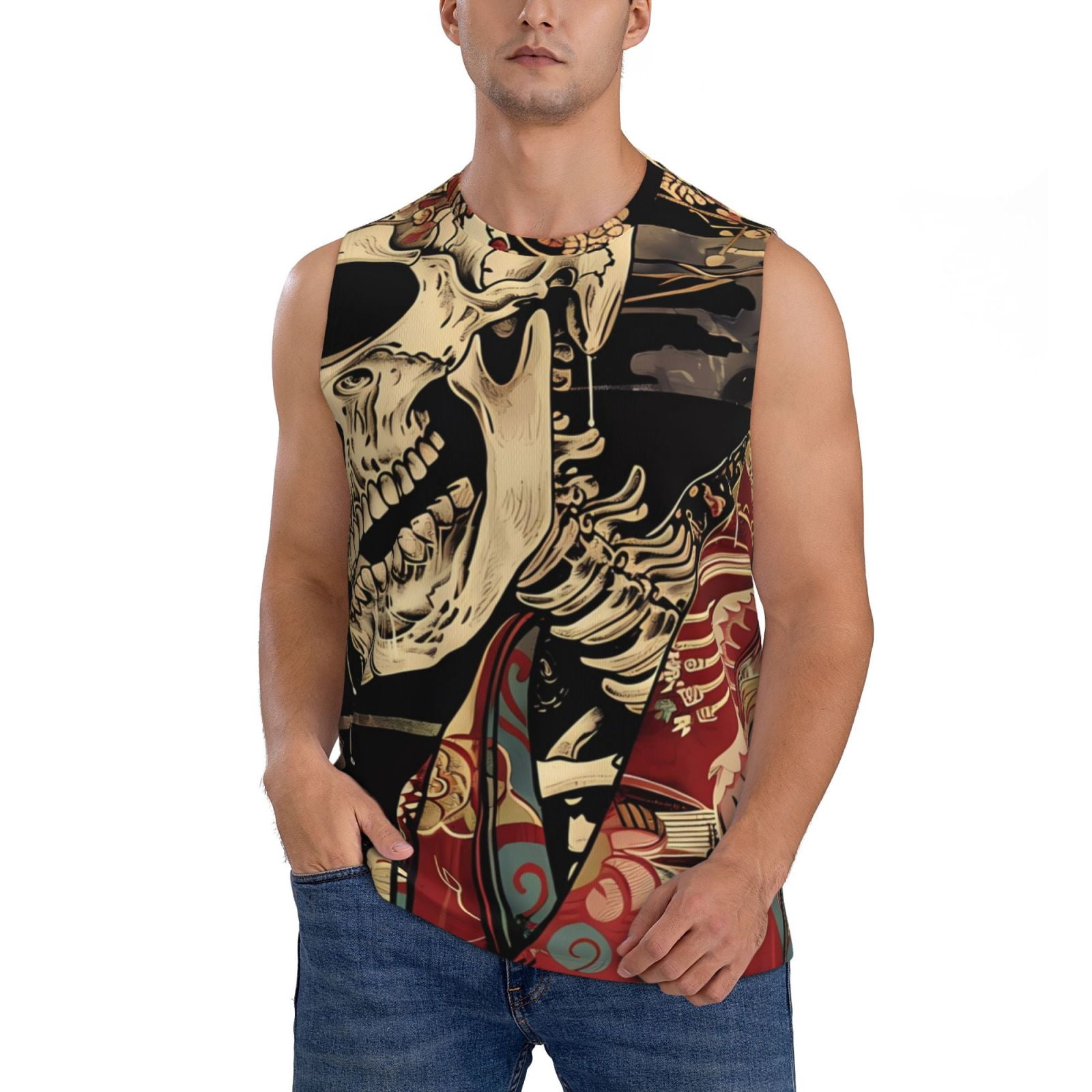 Haiem Men's Gothic Eastern Floral Skull Print Tank Tops Summer ...