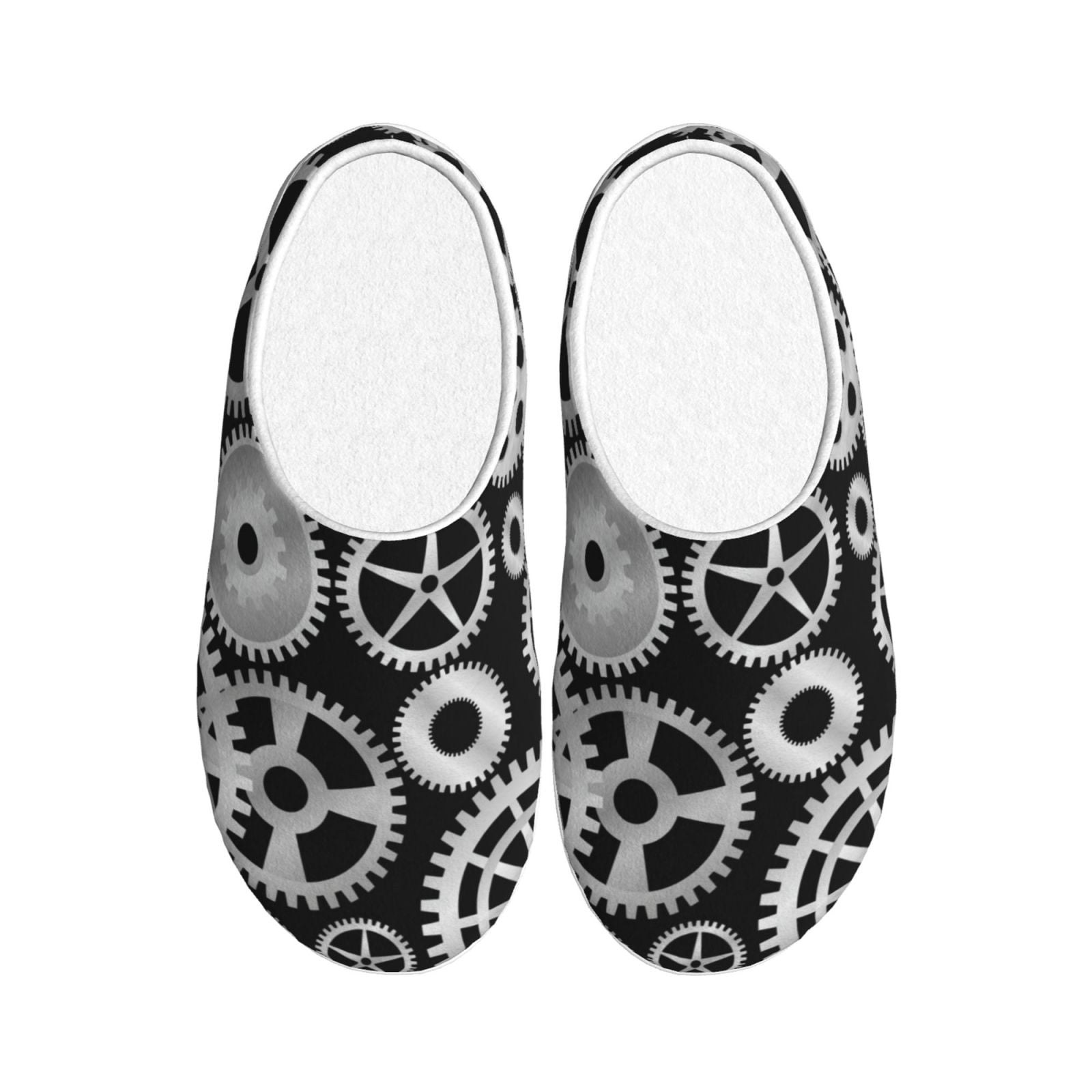 Haiem Metallic Gears Print Women's Fuzzy Memory Foam House Slipper Cozy ...