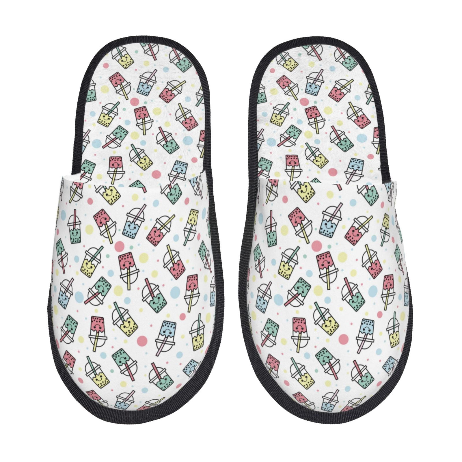 Haiem Milk Tea Print Fuzzy Slippers for Women Plush Slippers Winter ...