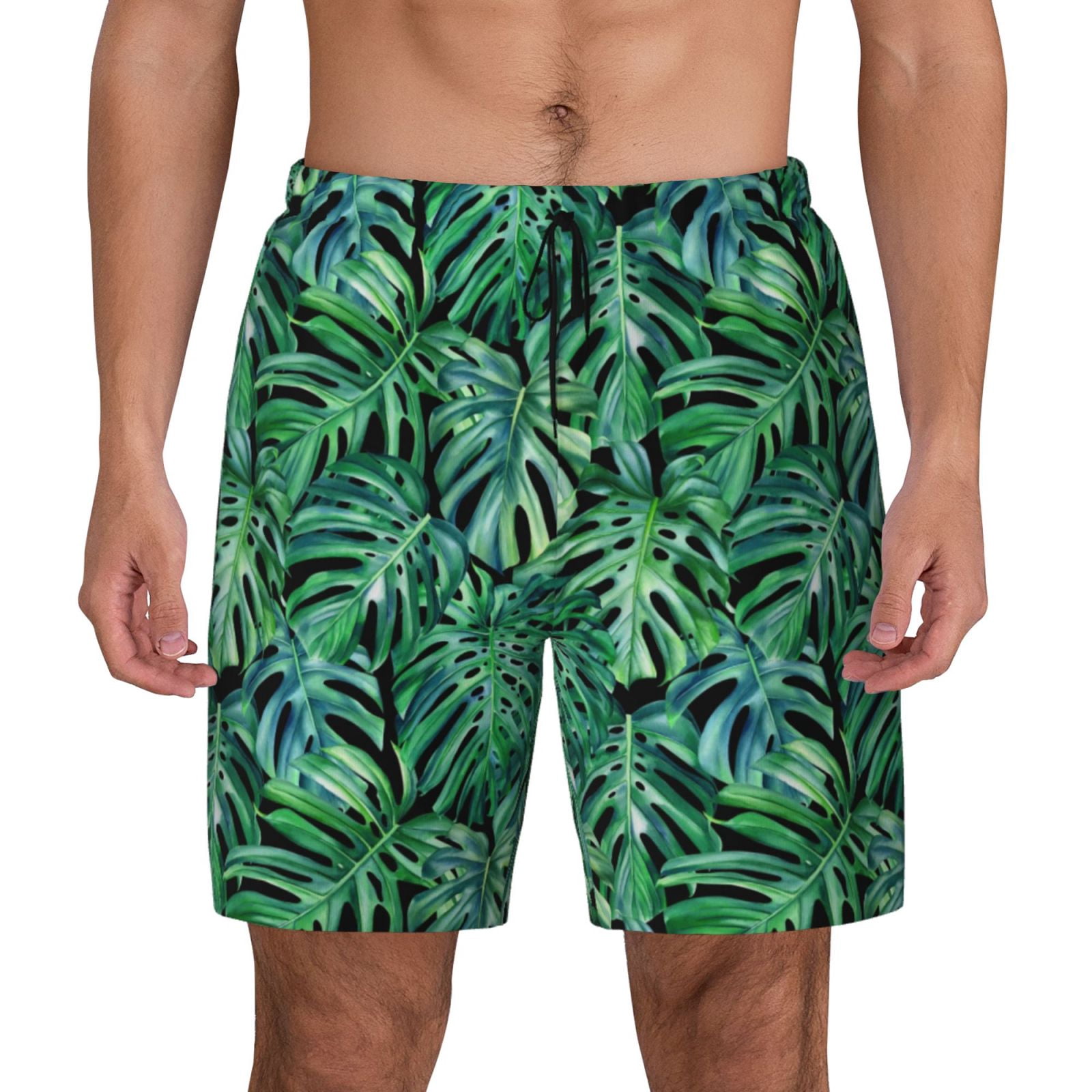 Haiem Monstera Leaves Mens Swim Trunks with Compression Liner 2 in 1 ...