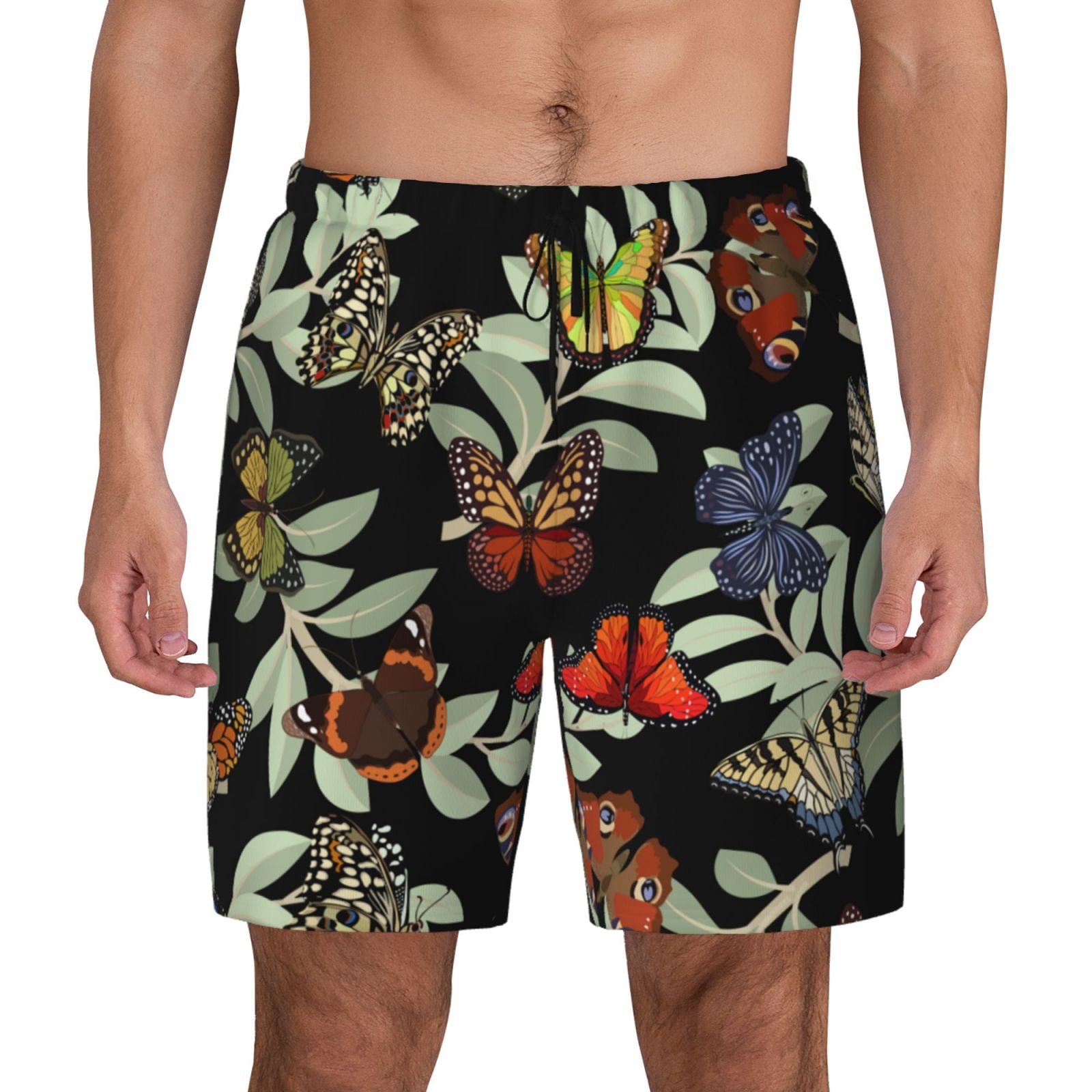 Haiem Multicolored Butterflies Mens Swim Trunks With Compression Liner
