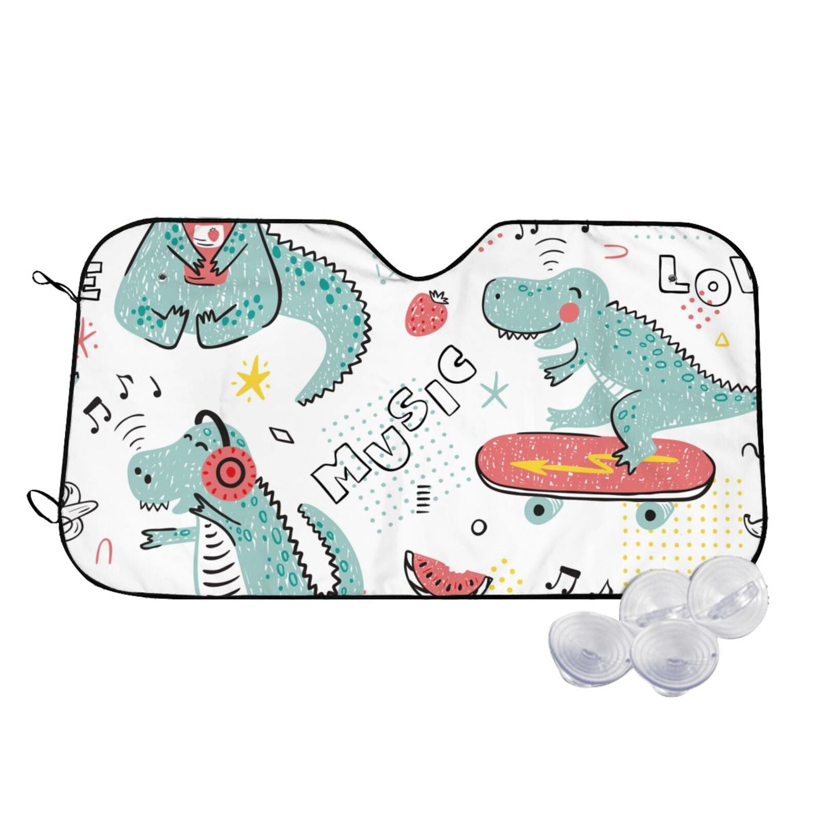 Haiem Music Lover Dinosaur Car Windshield Sun Shade - Blocks UV Rays Sun Visor Protector ...