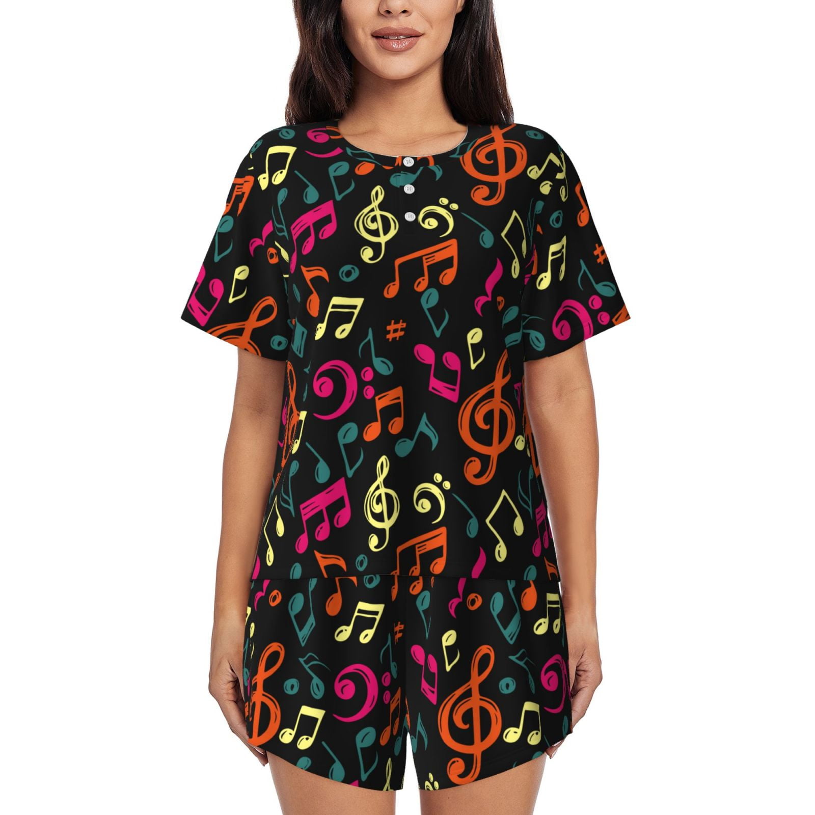 Haiem Music Notes Pattern Pajama Set for Women 2 Piece Lounge Set Short ...