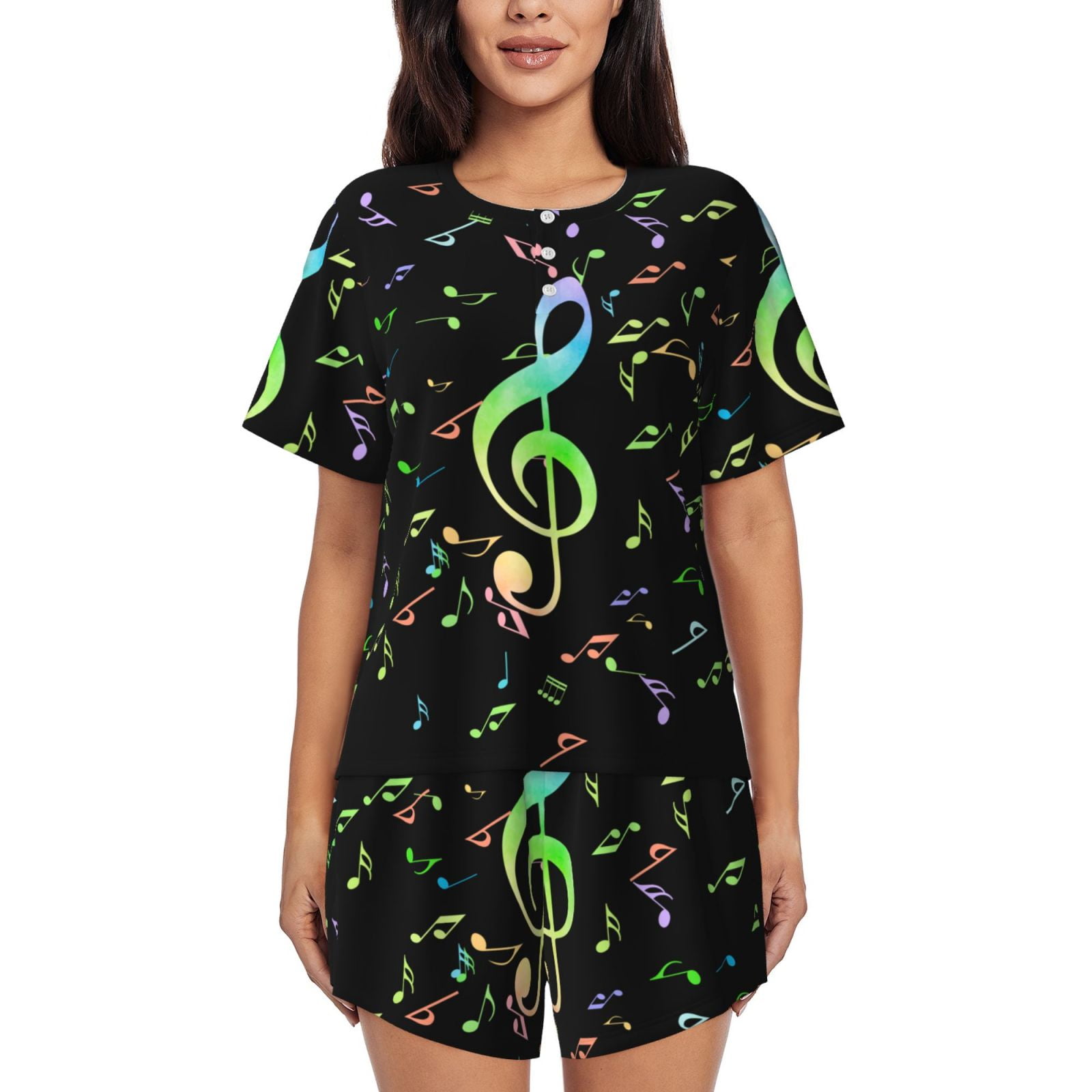Haiem Music Notes Pattern Pajama Set for Women 2 Piece Lounge Set Short ...