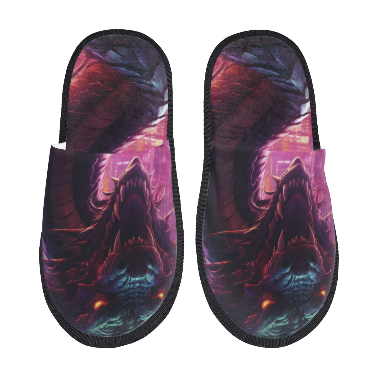 Haiem Neon Futuristic Dragon Print Fuzzy Slippers for Women Plush ...