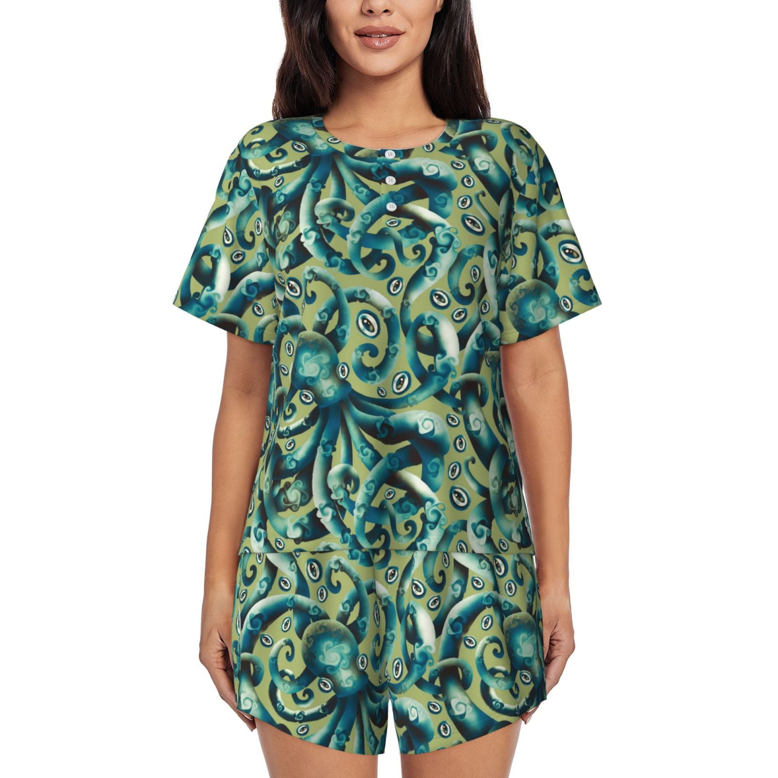 Haiem Octopus Pattern Pajama Set for Women 2 Piece Lounge Set Short ...
