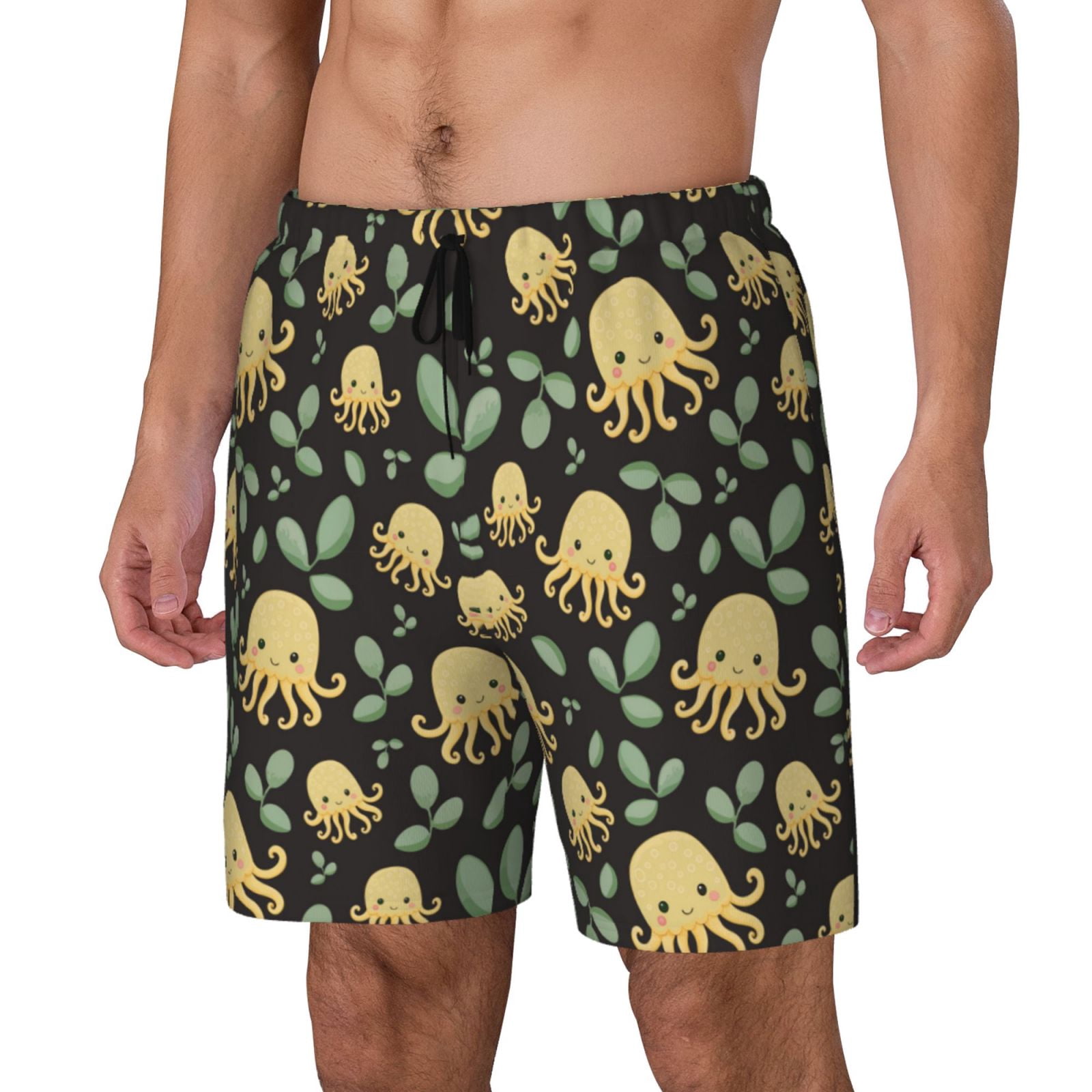 Haiem Octopuses And Leaves Mens Swim Trunks with Compression Liner 2 in ...