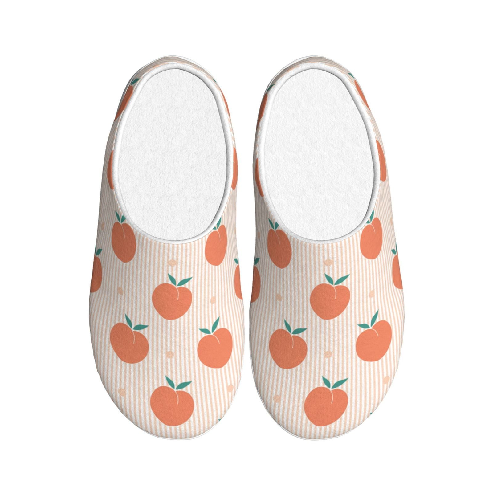 Haiem Orange Peach Print Women's Fuzzy Memory Foam House Slipper Cozy ...