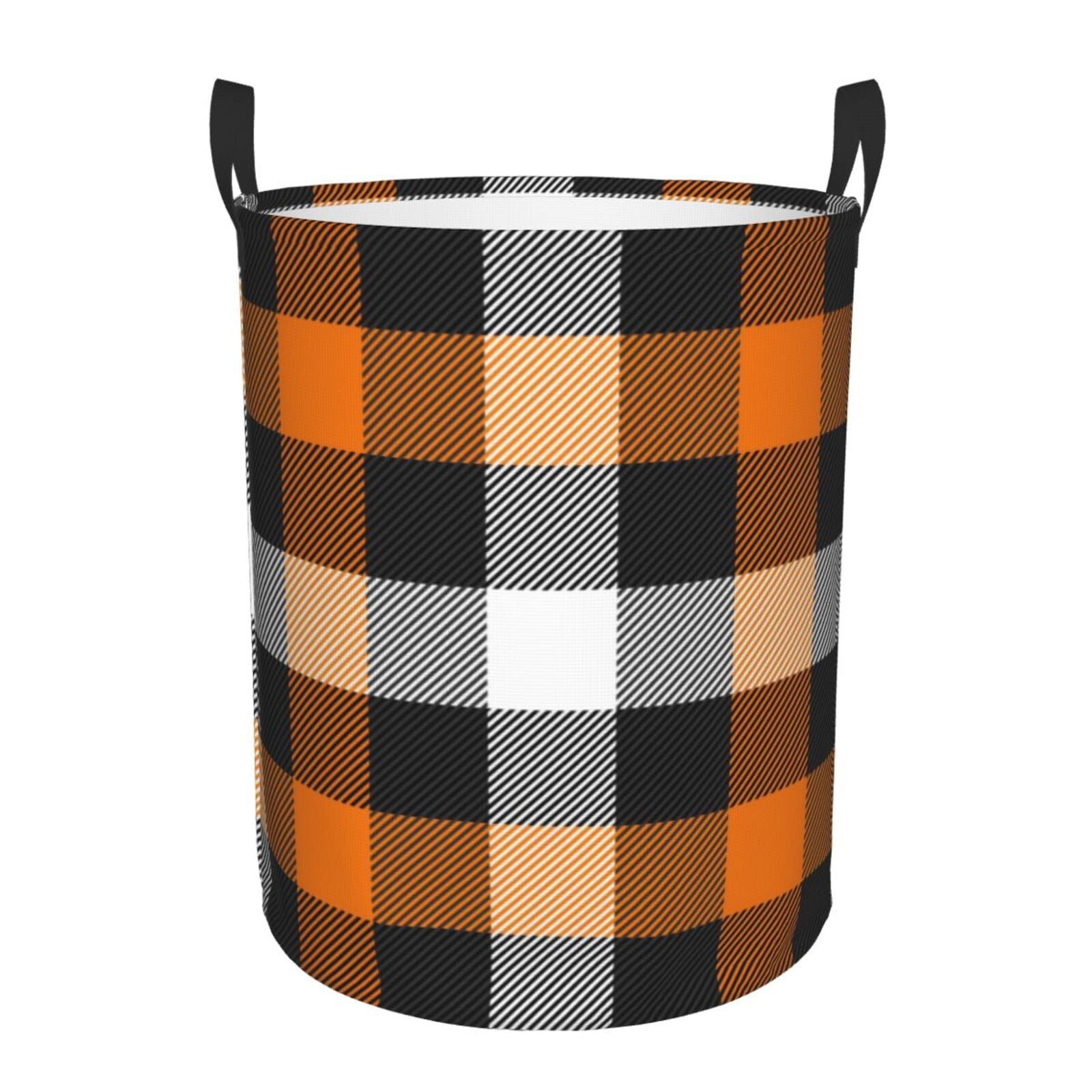 Haiem Orange Plaid Leather Dirty Clothes Laundry Basket,Sturdy ...