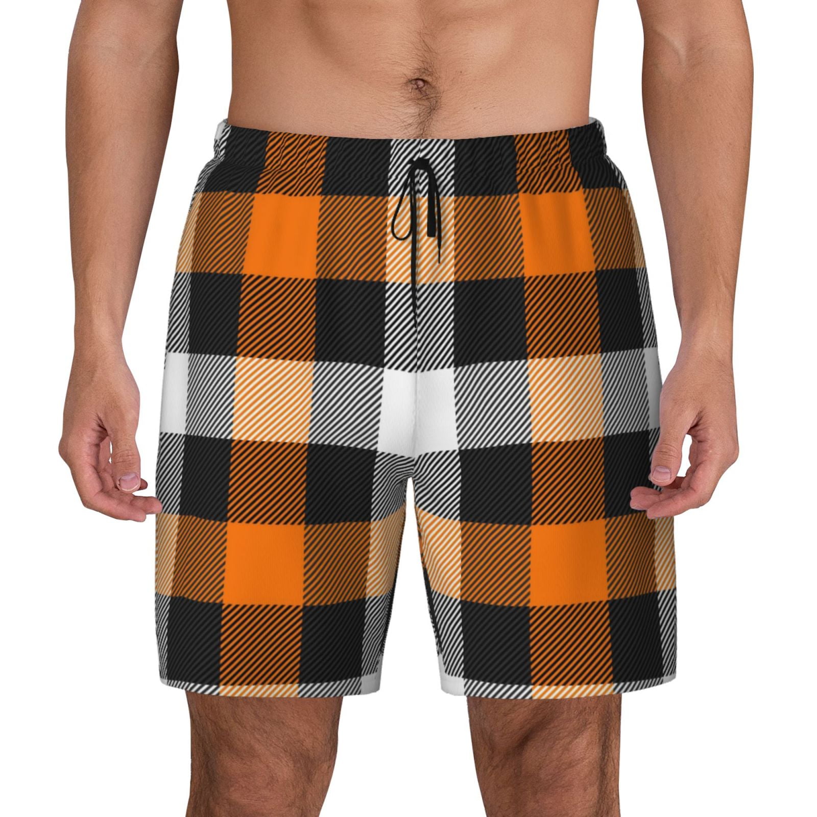 Haiem Orange Plaid Mens Swim Trunks with Compression Liner 2 in 1 ...