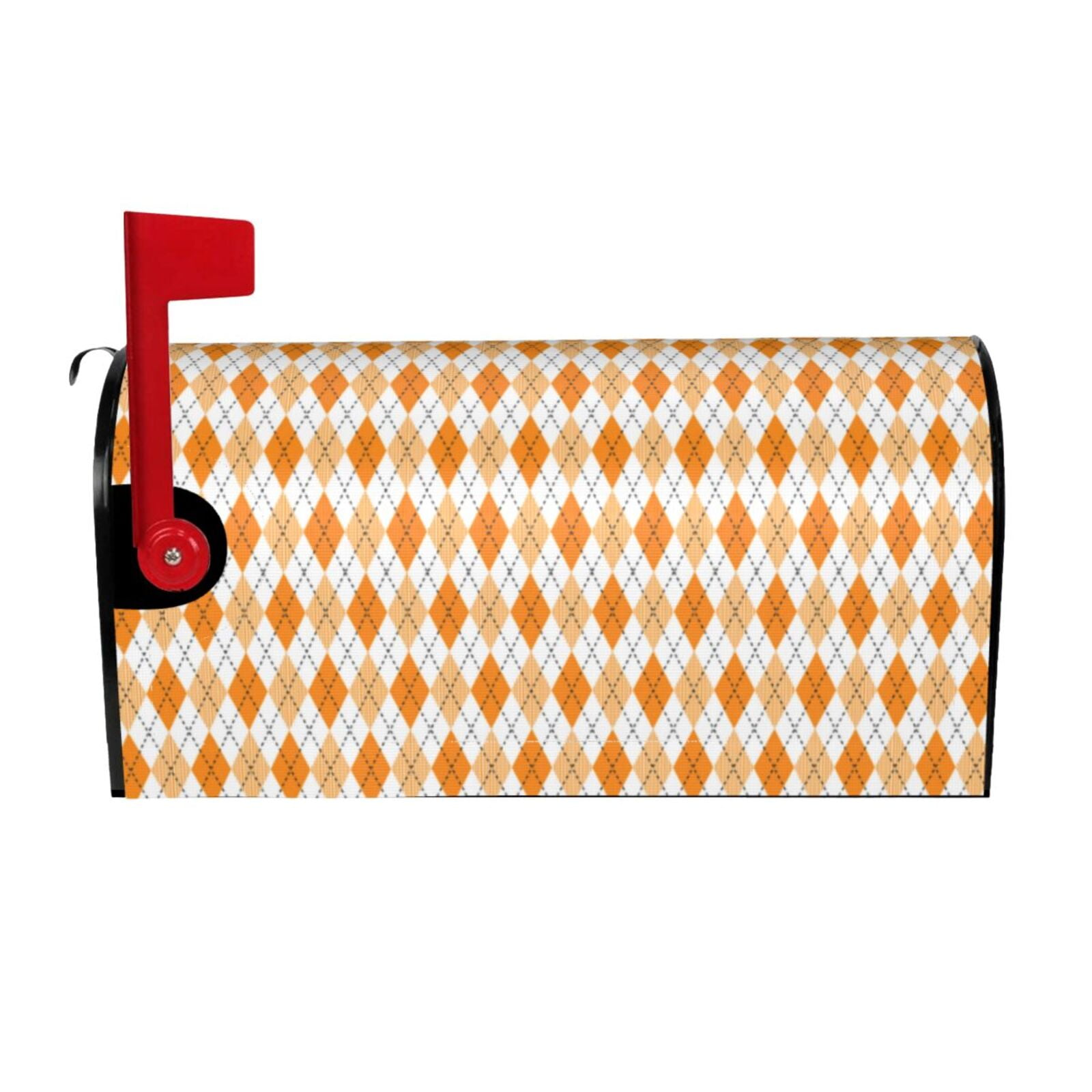 Haiem Orange argyle Pattern Mailbox Covers Magnetic ,Mailbox Wraps Post ...
