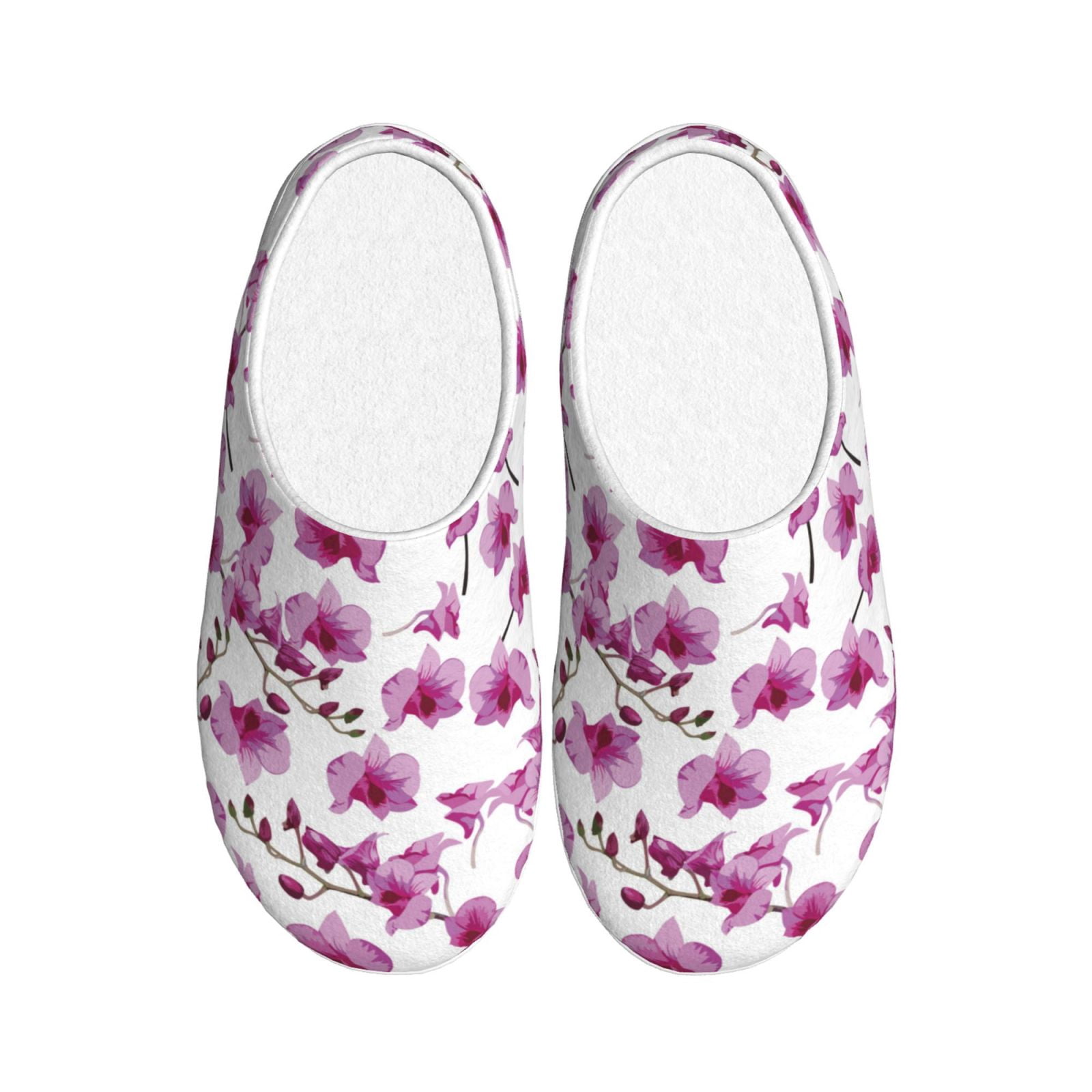 Haiem Orchids Flowers Print Women's Fuzzy Memory Foam House Slipper ...