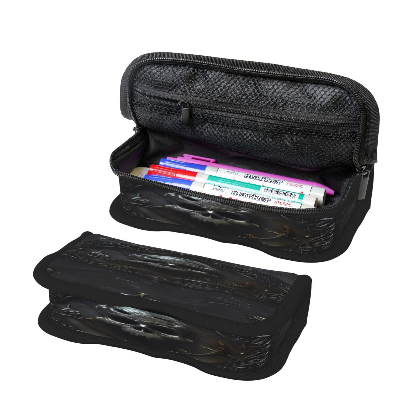Haiem Ornate Dark Skull Book Printed Large Pencil Case, Big Capacity ...