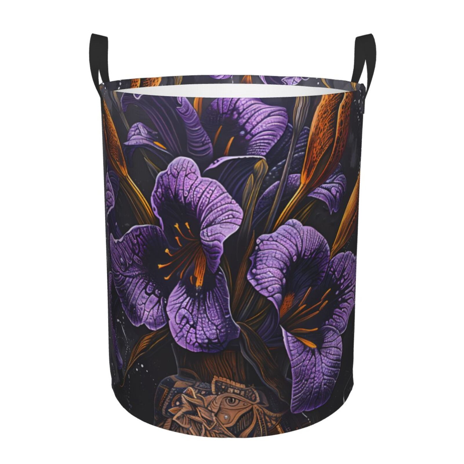 Haiem Ornate Purple Floral Vase Print Laundry Basket, Laundry Hamper ...