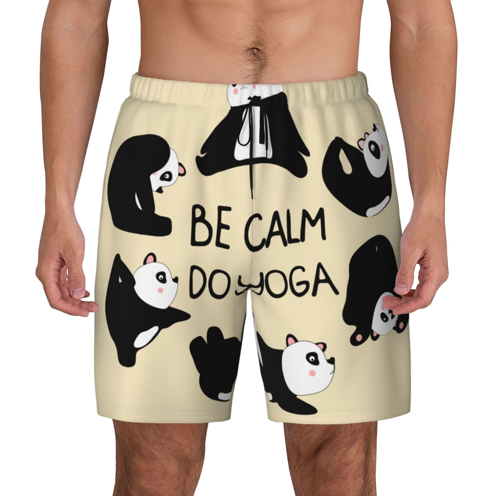 Haiem Panda Doing Yoga Mens Swim Trunks with Compression Liner 2 in 1 ...