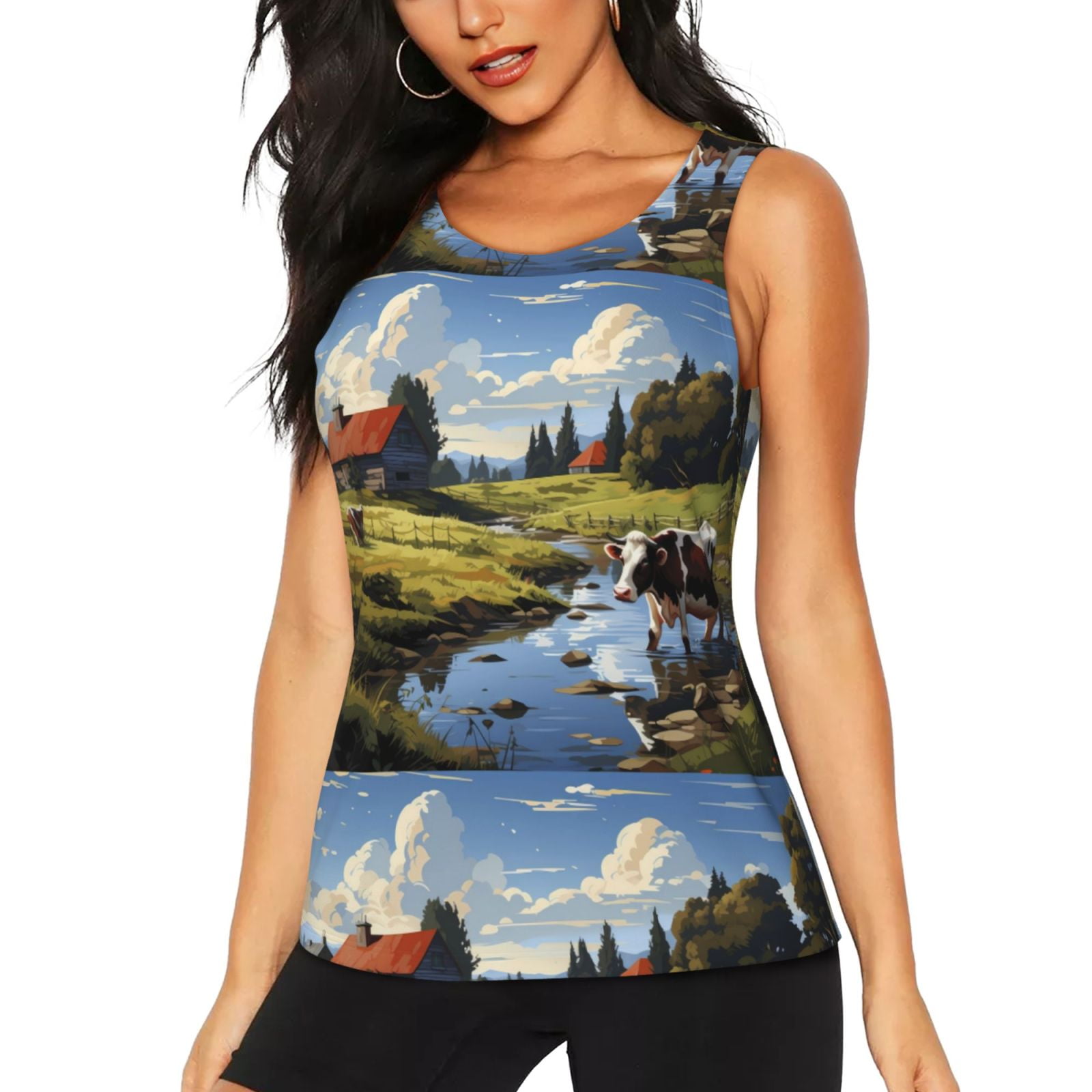 Haiem Pasture Cow A Printed Women's Workout Tank Top, Quick-Dry ...