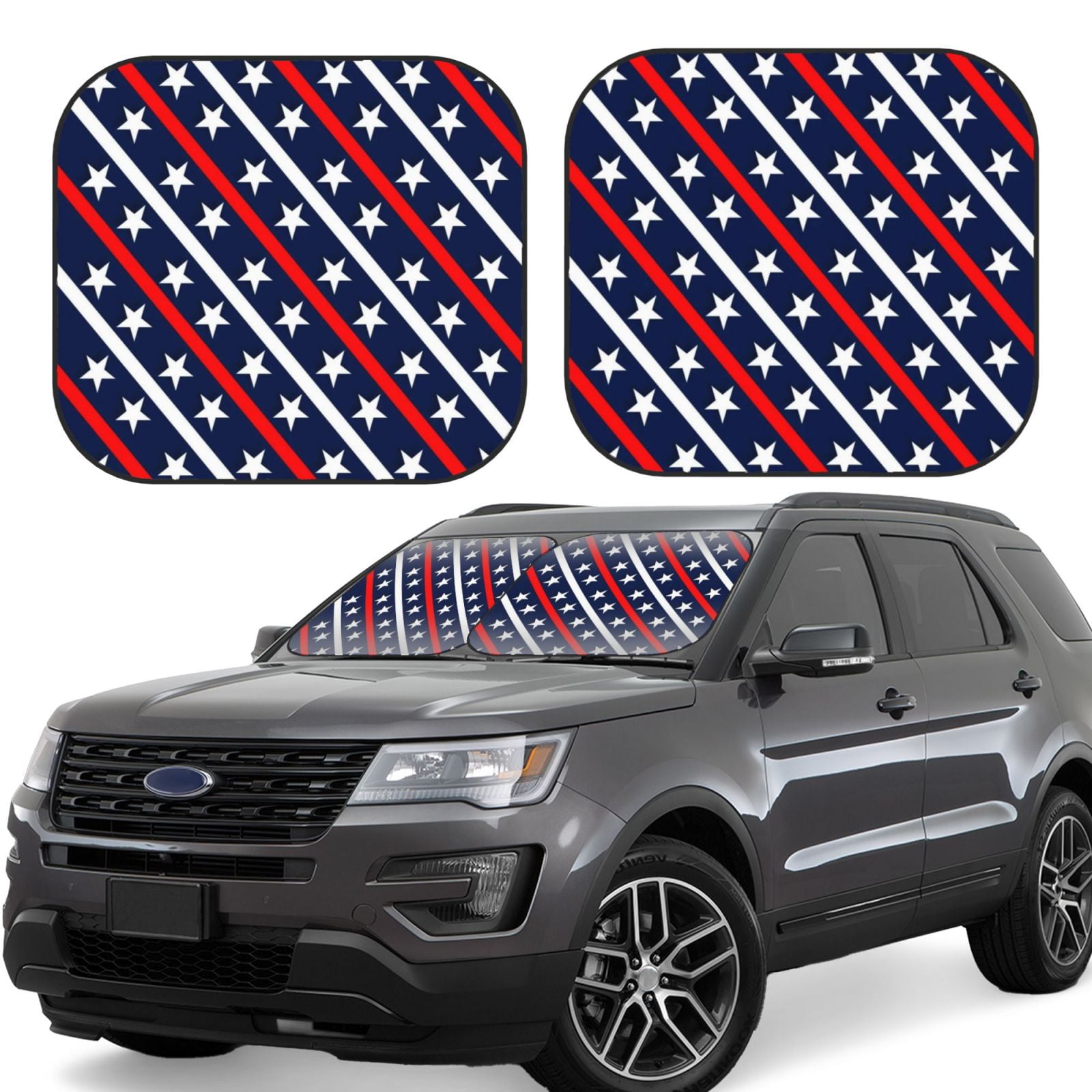 Haiem Patriotic Star Pattern Windshield Sun Shade: Universal Foldable 2 ...