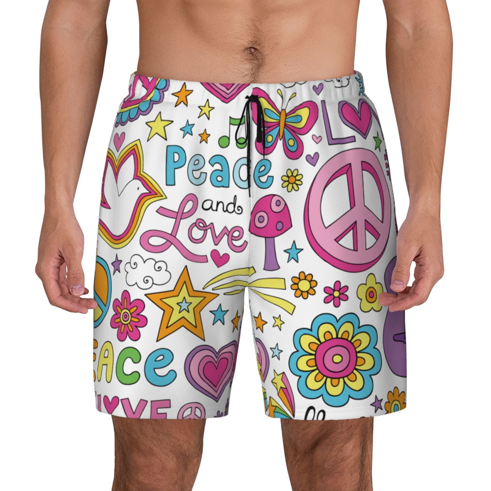 Haiem Peace Love and Dove Flower Power Mens Swim Trunks with Compression Liner 2 in 1 Swimming ...