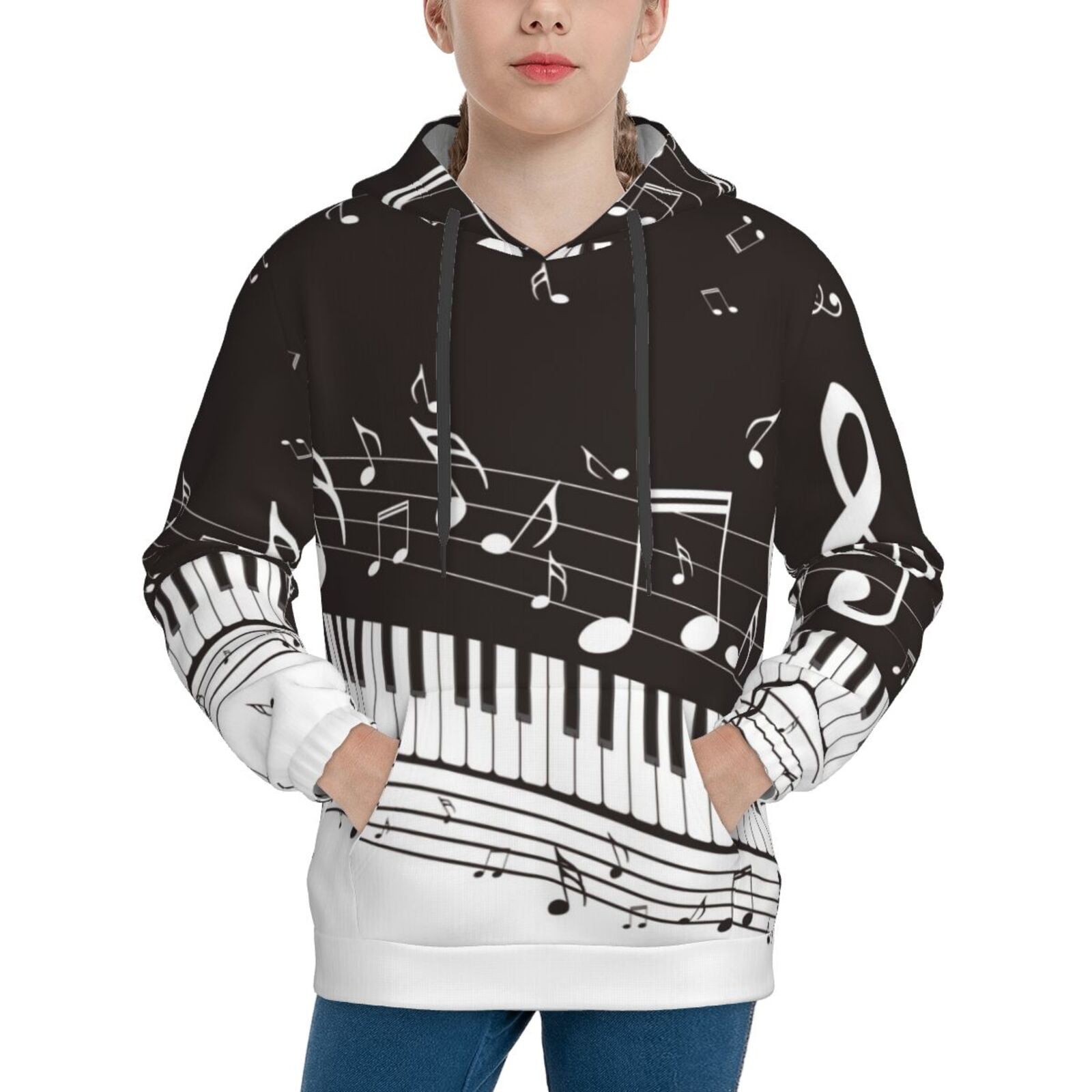 Haiem Piano Keys With Musical Notes Pattern Boys Hoodie, Youth Pullover ...