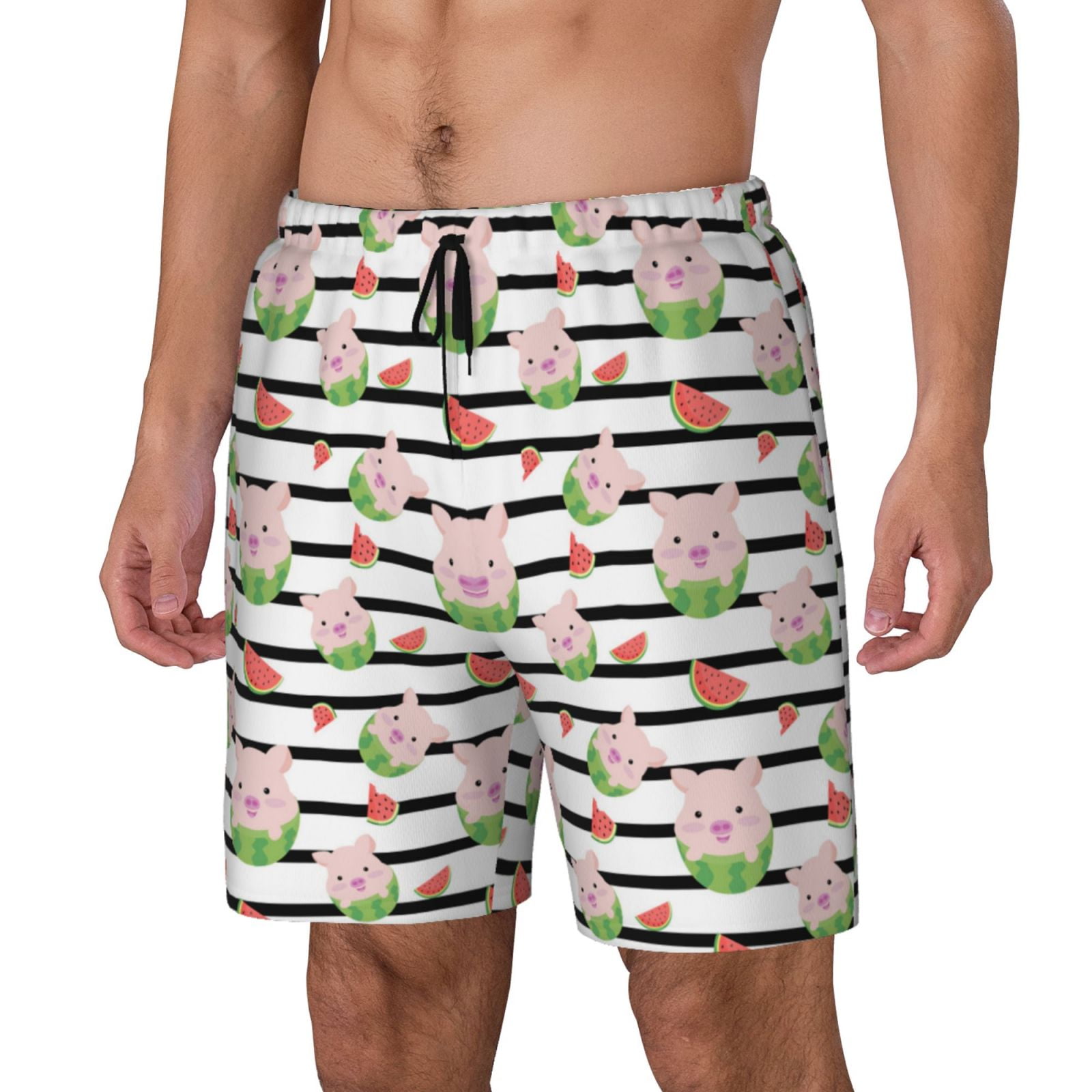 Haiem Pig And Watermelon Mens Swim Trunks with Compression Liner 2 in 1 ...