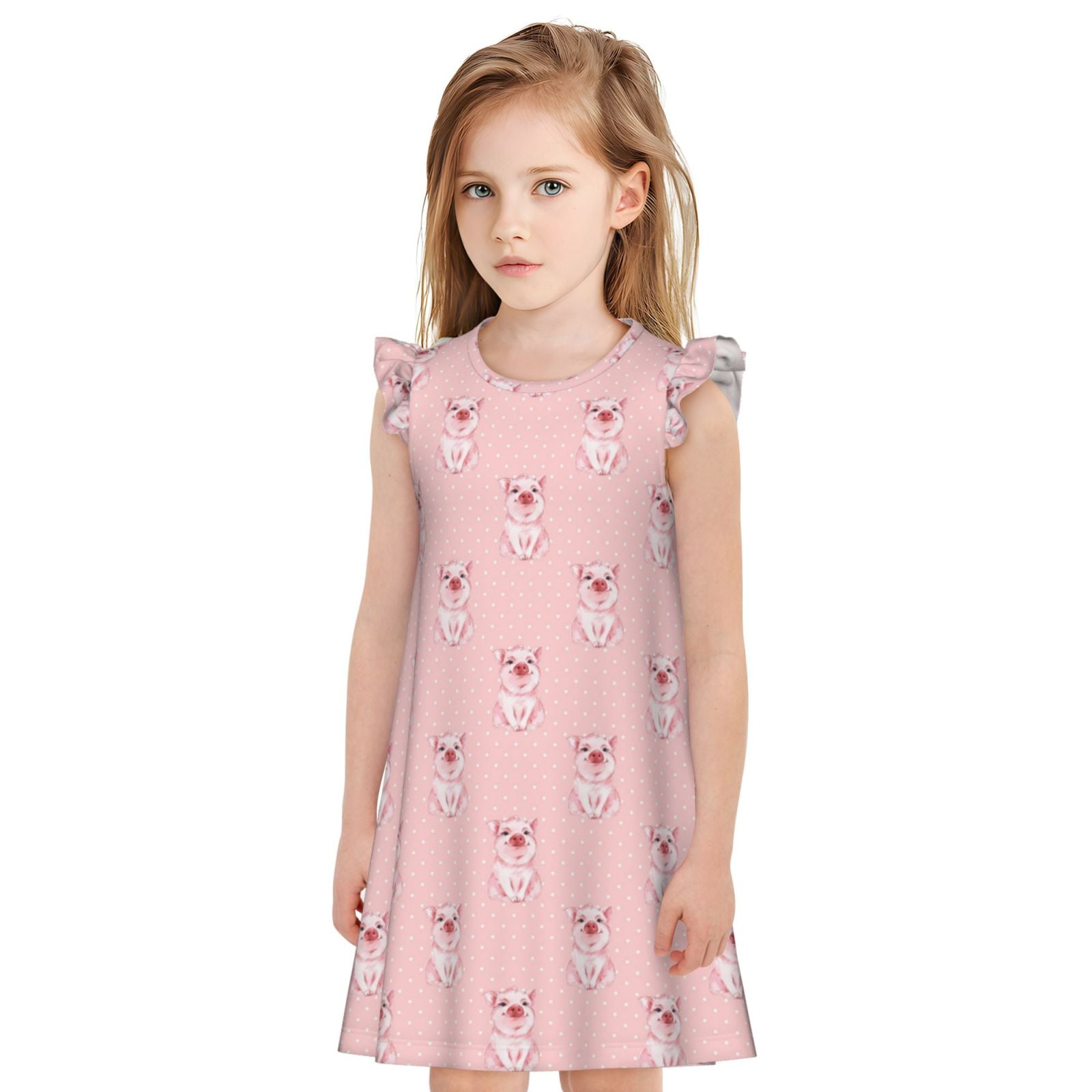 Haiem Pig Polka Dot Printed Girls Nightgowns Sleepwear Short Sleeve ...