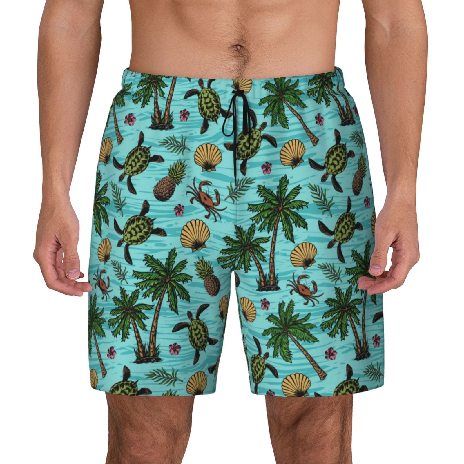 Haiem Pineapple Sea Turtle Mens Swim Trunks with Compression Liner 2 in ...