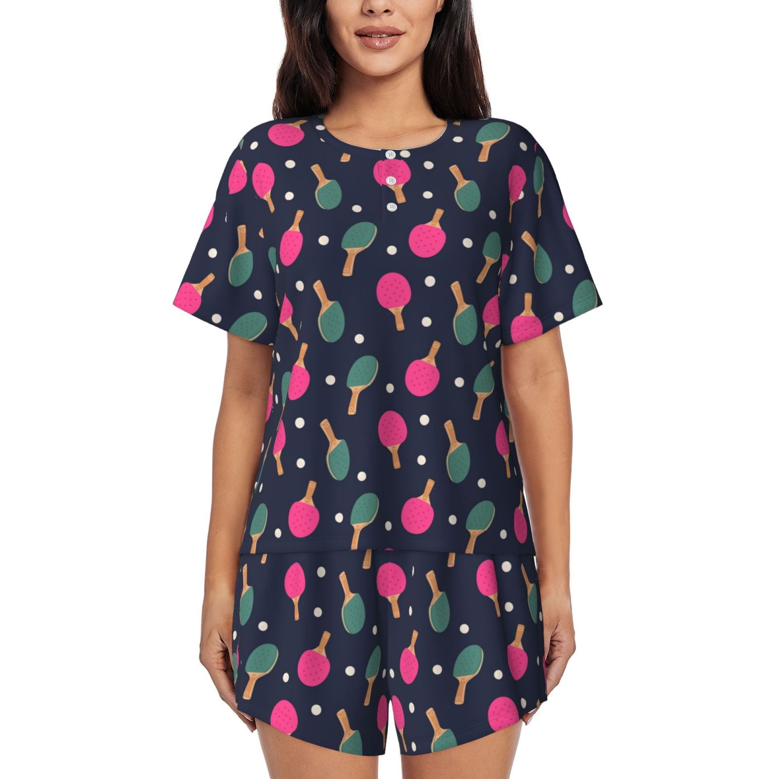 Haiem Ping Pong Rackets And Balls Pattern Pajama Set for Women 2 Piece ...
