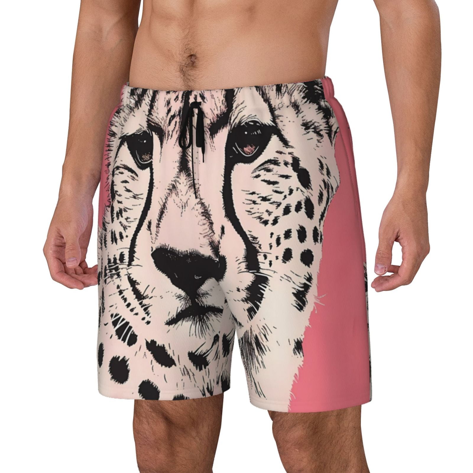 Haiem Pink Cheetah Art Mens Swim Trunks with Compression Liner 2 in 1 ...