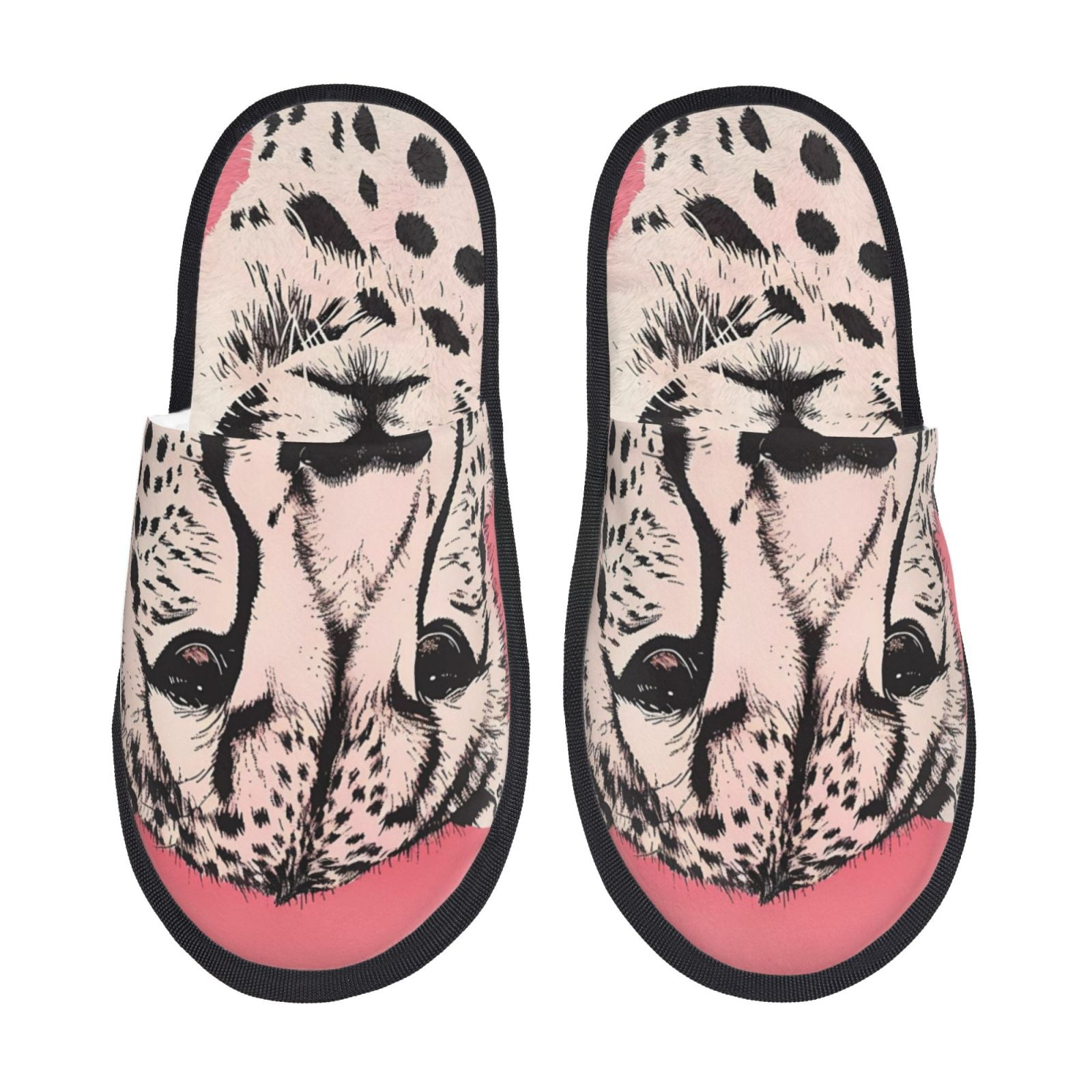 Haiem Pink Cheetah Art Print Fuzzy Slippers for Women Plush Slippers ...