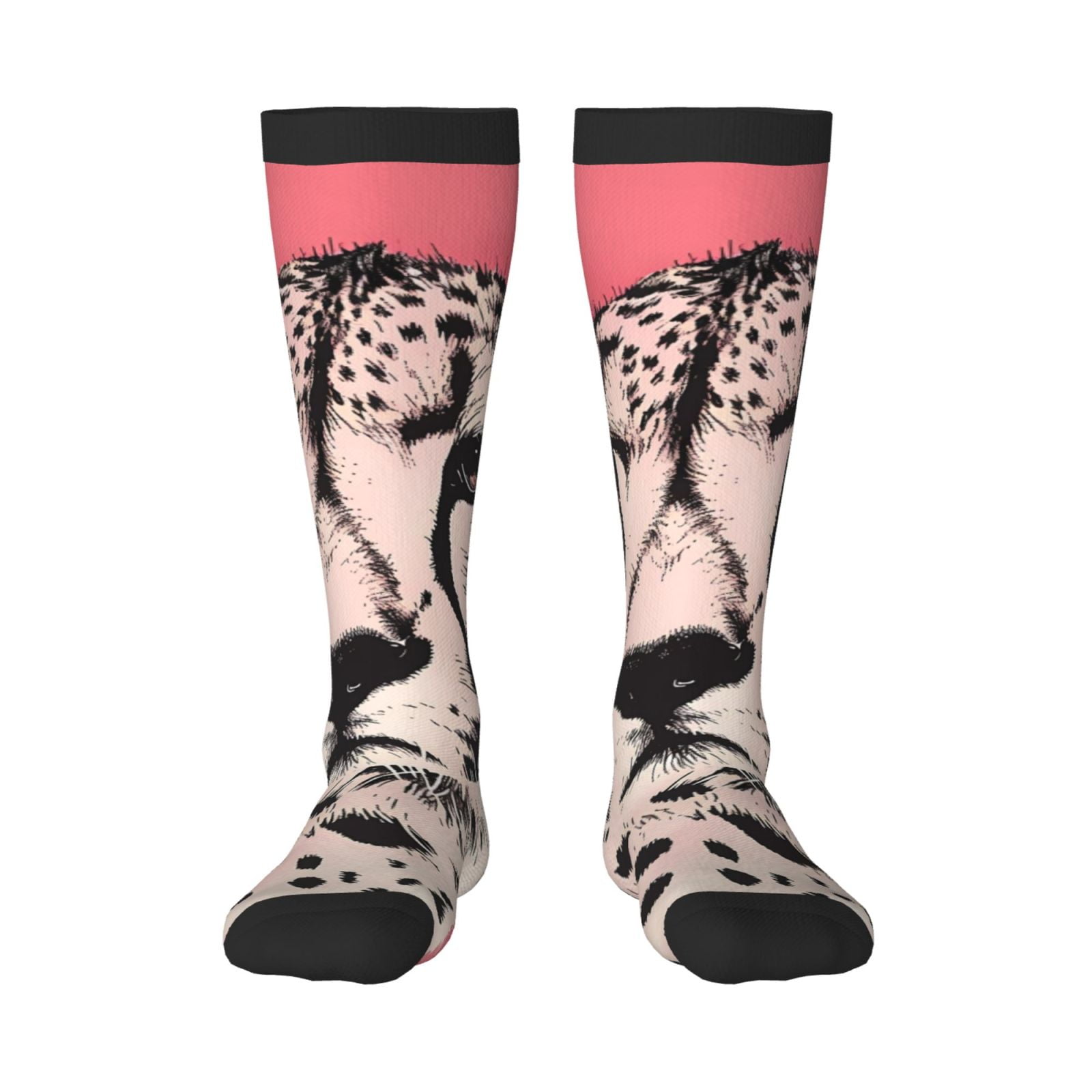 Haiem Pink Cheetah Art Socks, Funny Novelty Crazy Design Cotton Socks Sports Socks Knee High ...