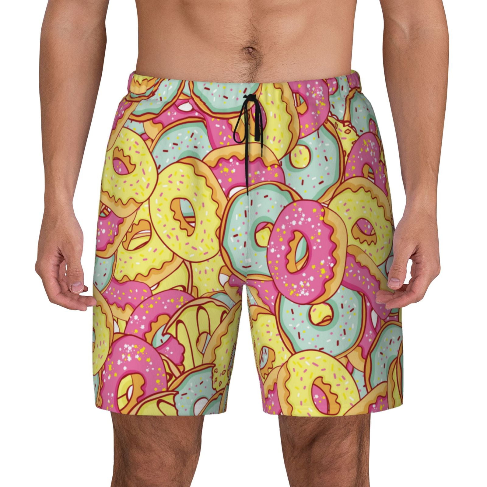 Haiem Pink Donut and Blue Mens Swim Trunks with Compression Liner 2 in ...