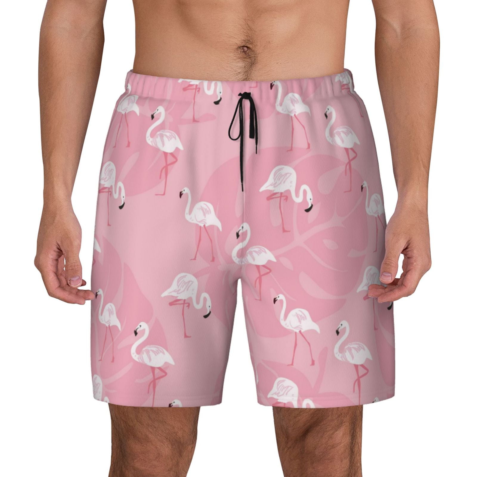 Haiem Pink Flamingos and Flowers Mens Swim Trunks with Compression ...