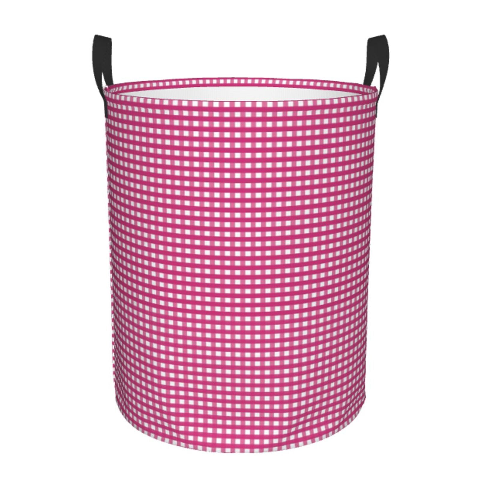 Haiem Pink Gingham Leather Dirty Clothes Laundry Basket,Sturdy ...