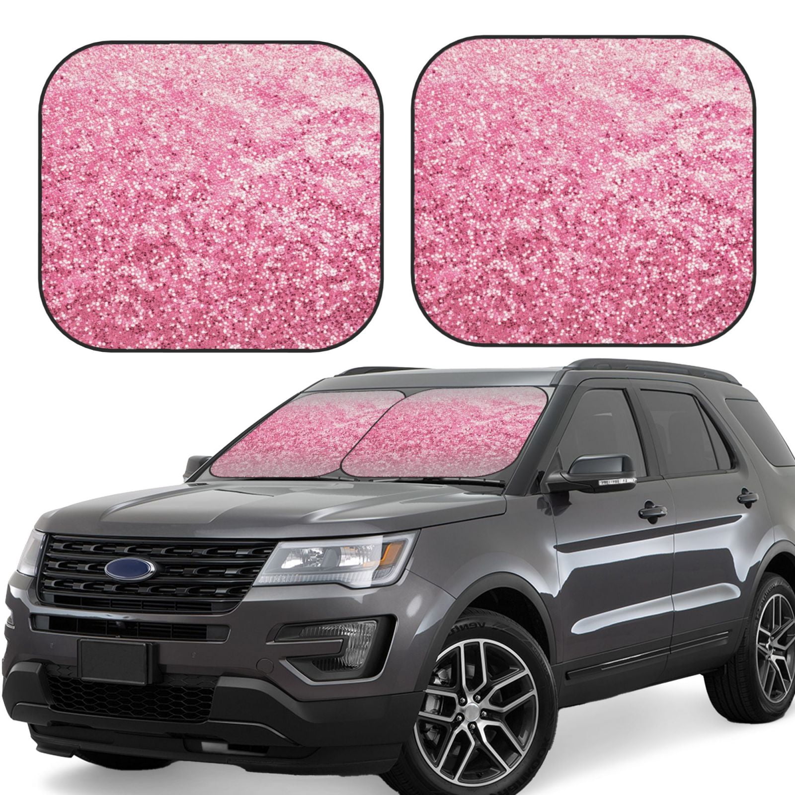 Haiem Pink Glitter Car Windshield Sun Shade (2 Pieces) Foldable ...
