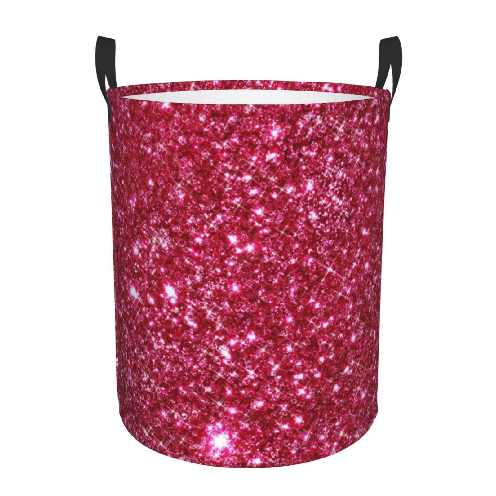 Haiem Pink Glitter Leather Dirty Clothes Laundry Basket,Sturdy ...
