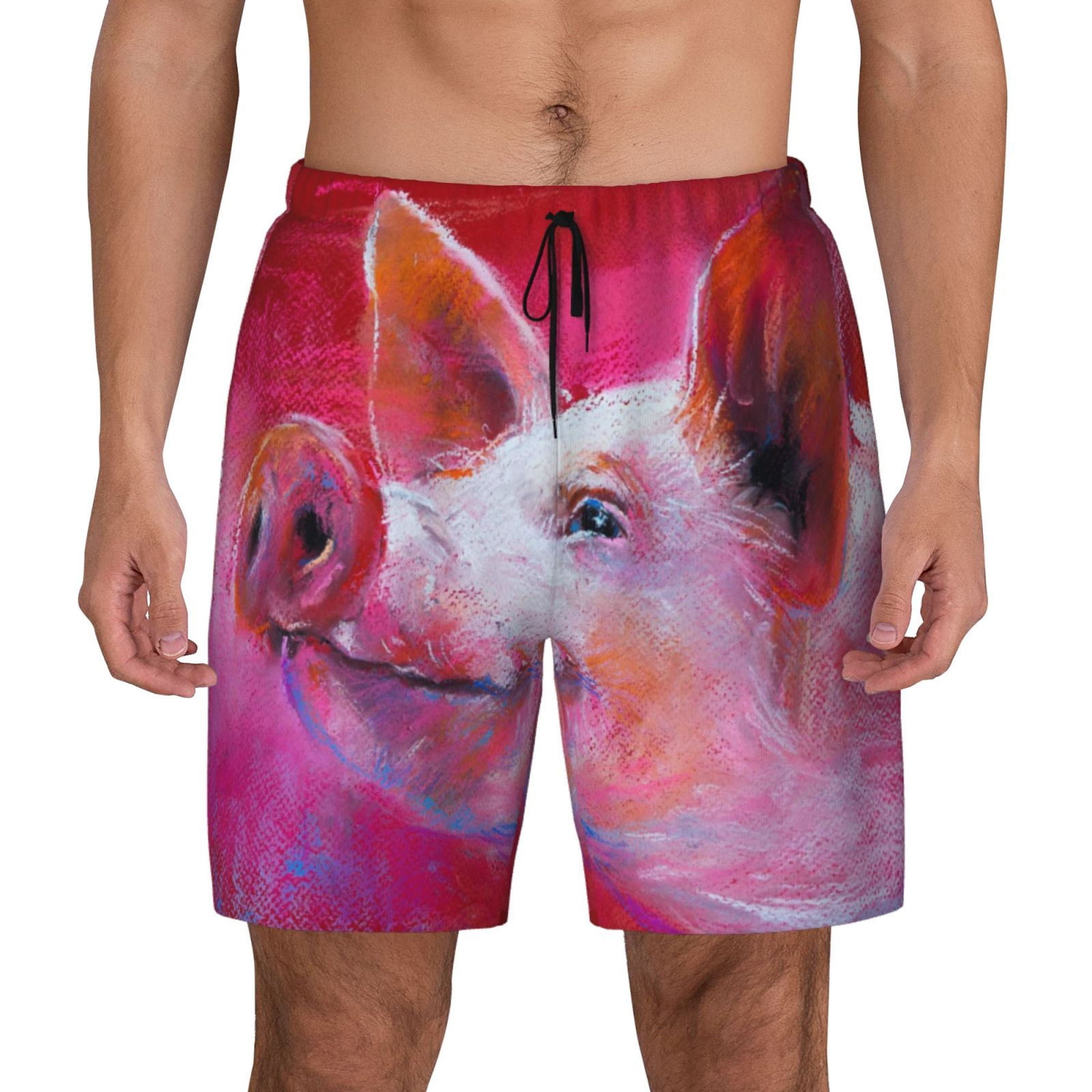 Haiem Pink Pig Mens Swim Trunks with Compression Liner 2 in 1 Swimming ...