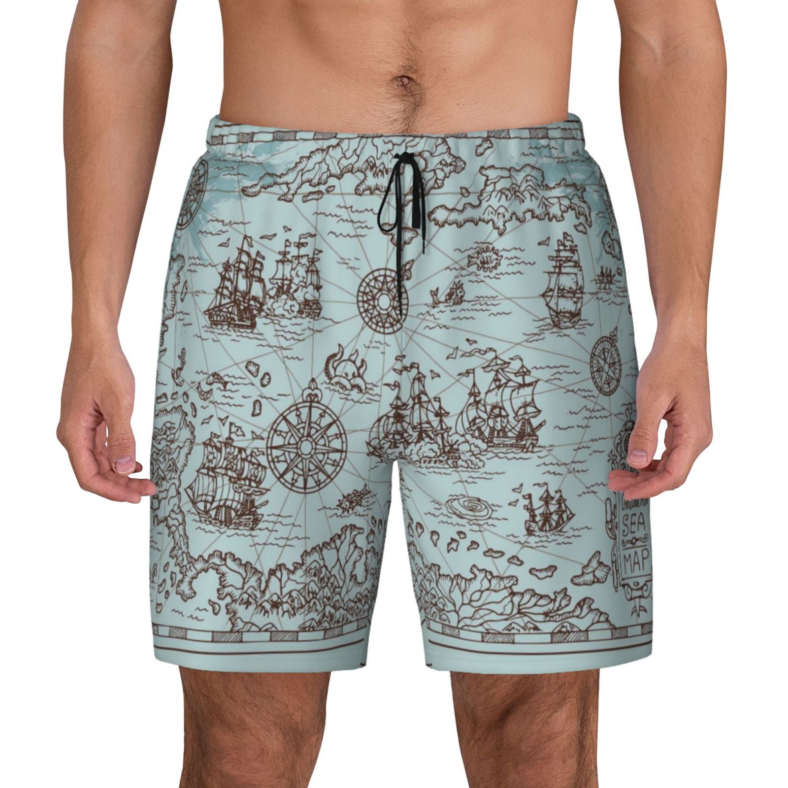 Haiem Pirate Adventure Map Mens Swim Trunks with Compression Liner 2 in ...