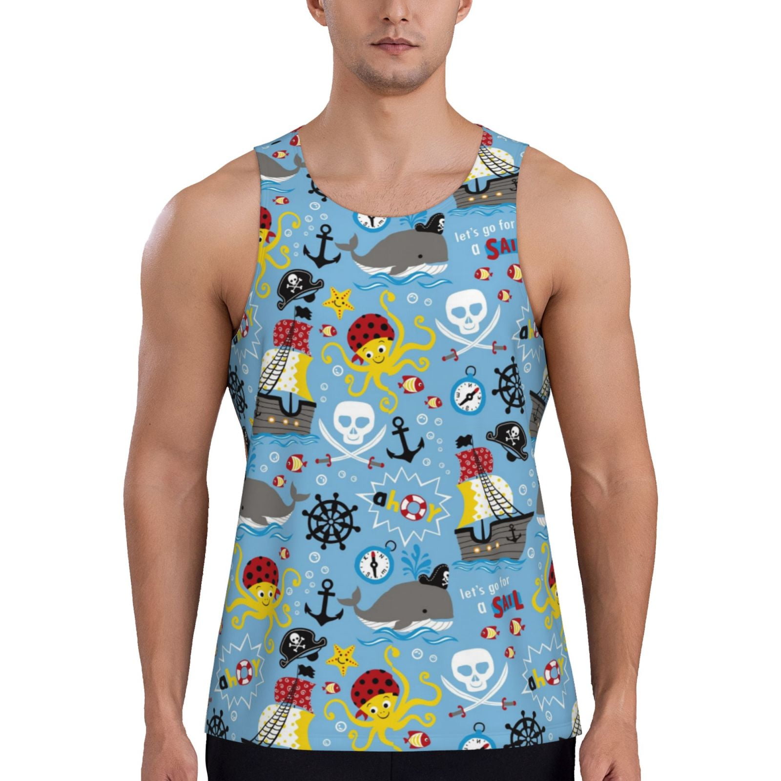 Haiem Pirate Marine Animals Men Workout Tank Top Gym Bodybuilding ...