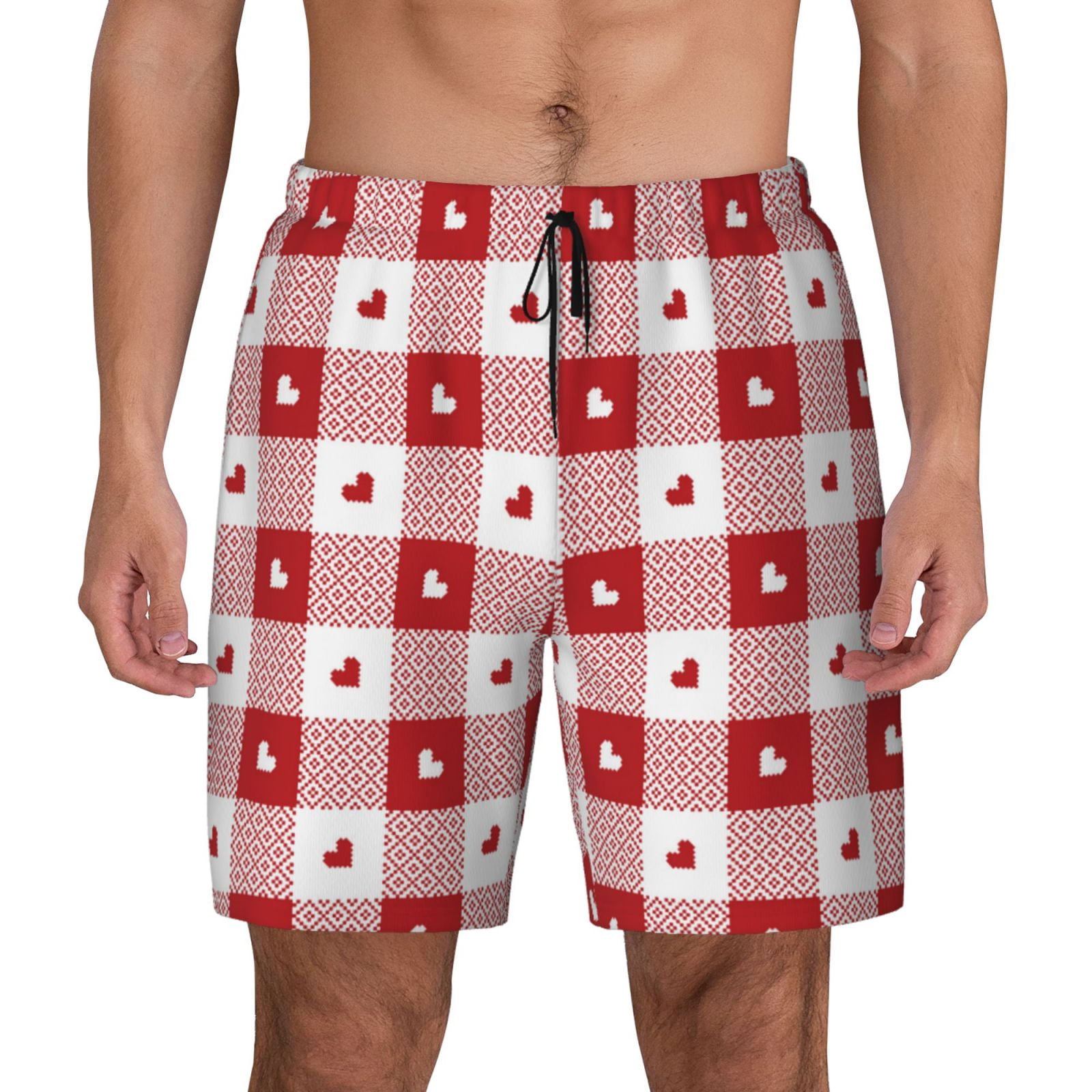 Haiem Plaid Heart Mens Swim Trunks with Compression Liner 2 in 1 ...