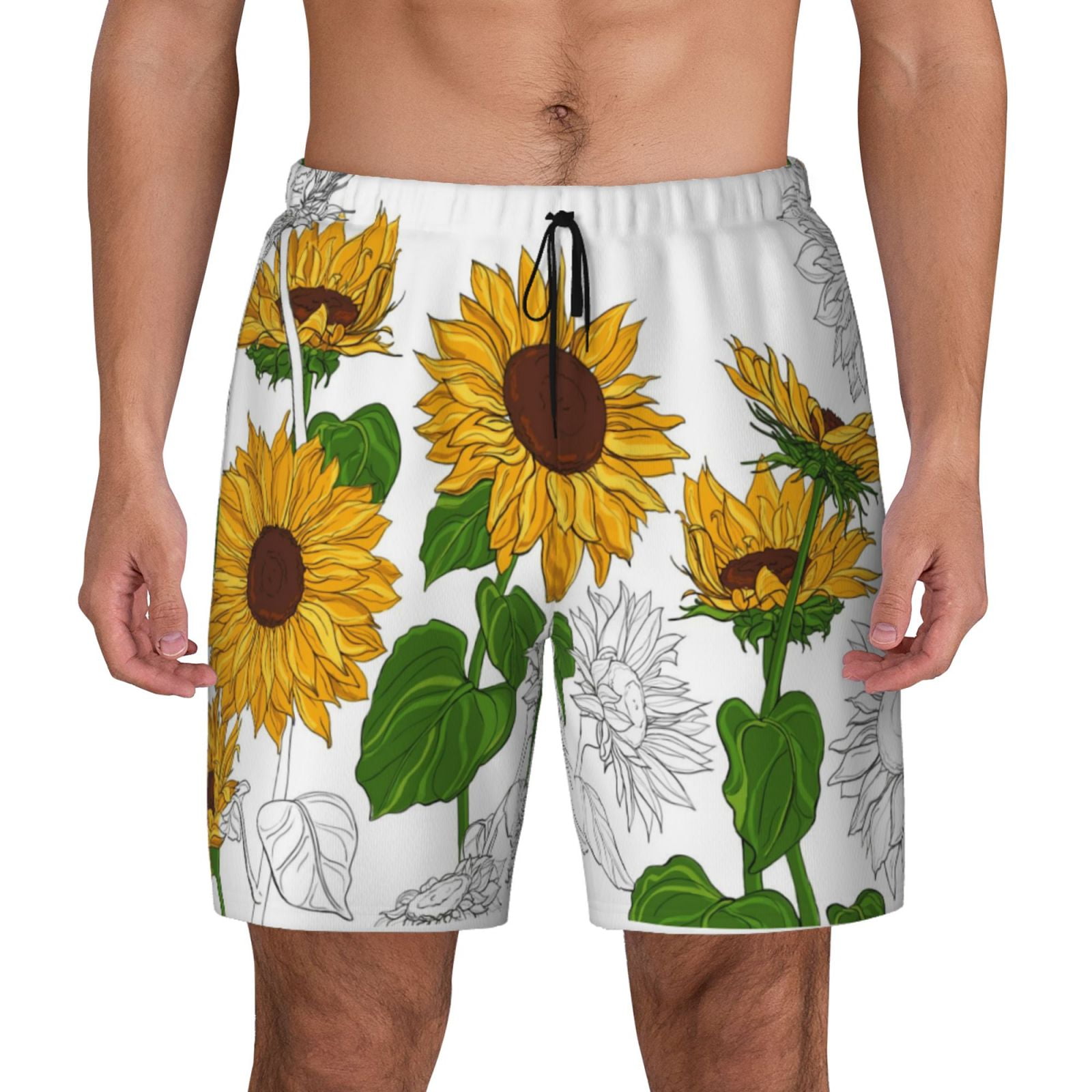Haiem Plump Sunflower And Sketch Mens Swim Trunks with Compression ...