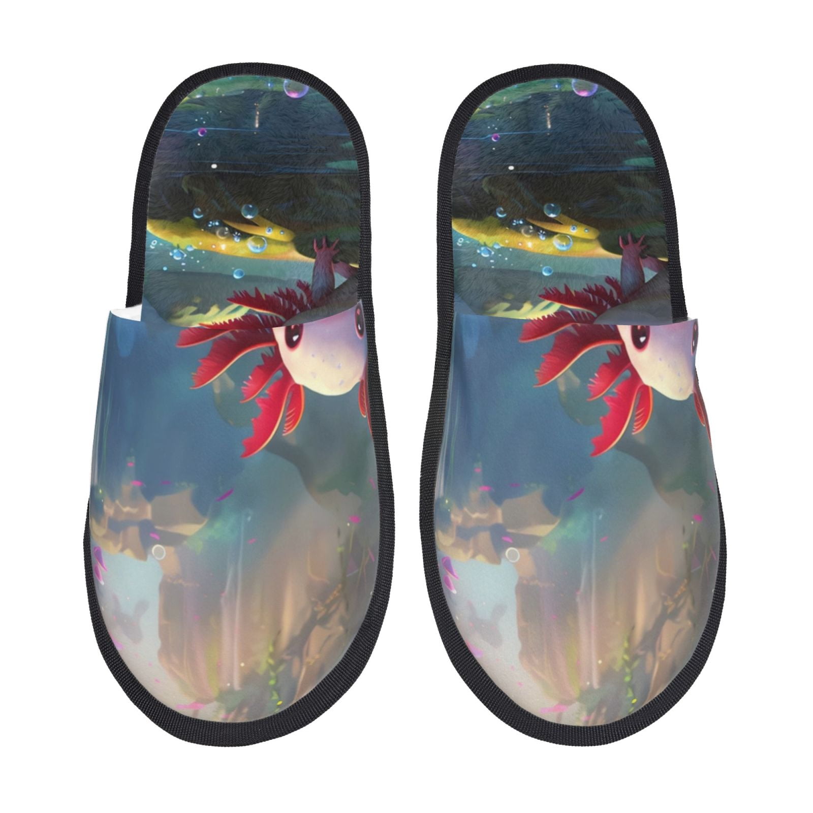 Haiem Pond Cute Axolotl Print Fuzzy Slippers for Women Plush Slippers ...