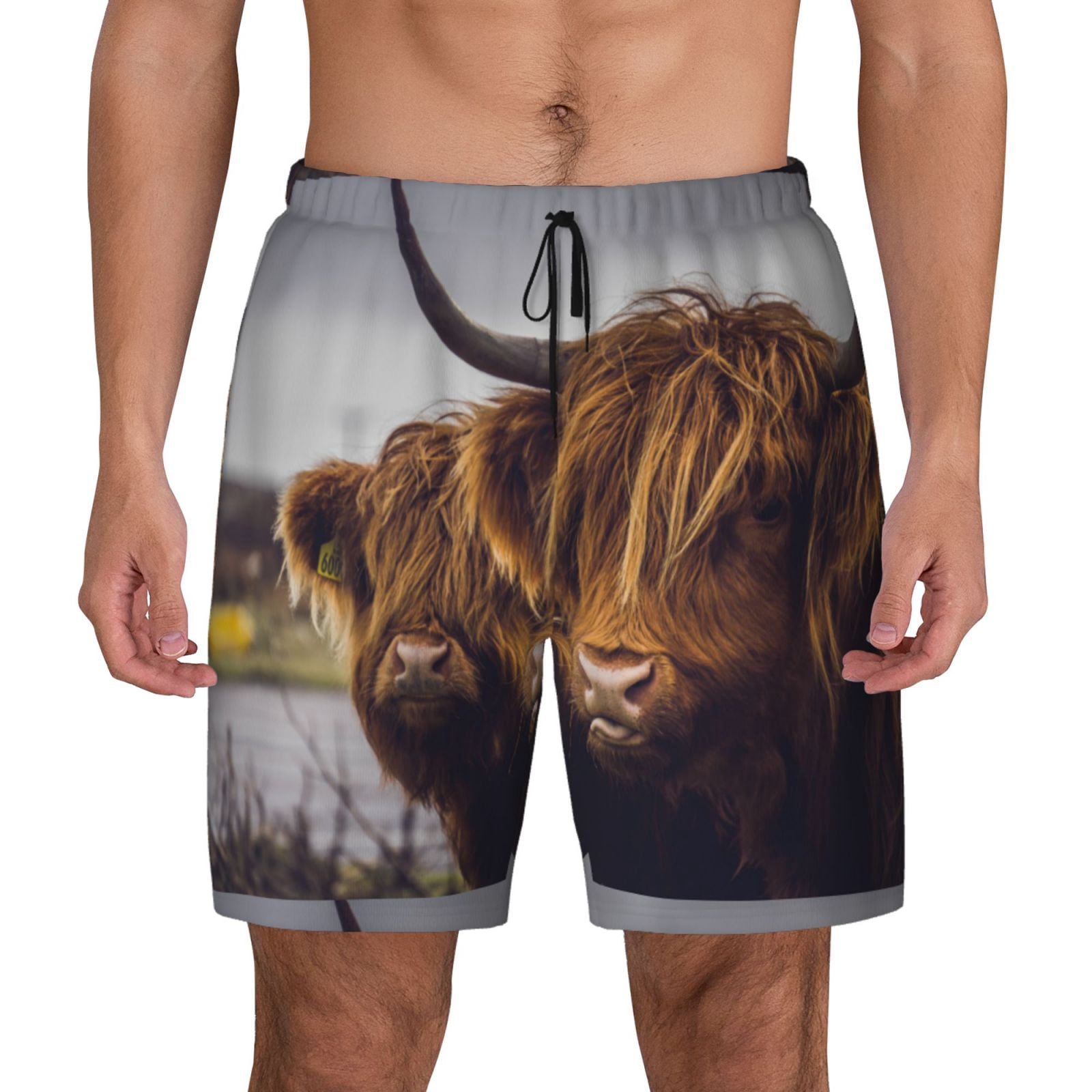 Haiem Portrait Of Highland Cow With Its Baby Cow Mens Swim Trunks with ...