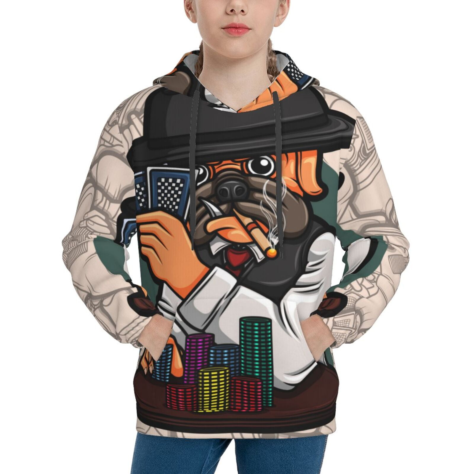 Haiem Pug Dog Pattern Boys Hoodie, Youth Pullover Hooded Sweatshirt ...