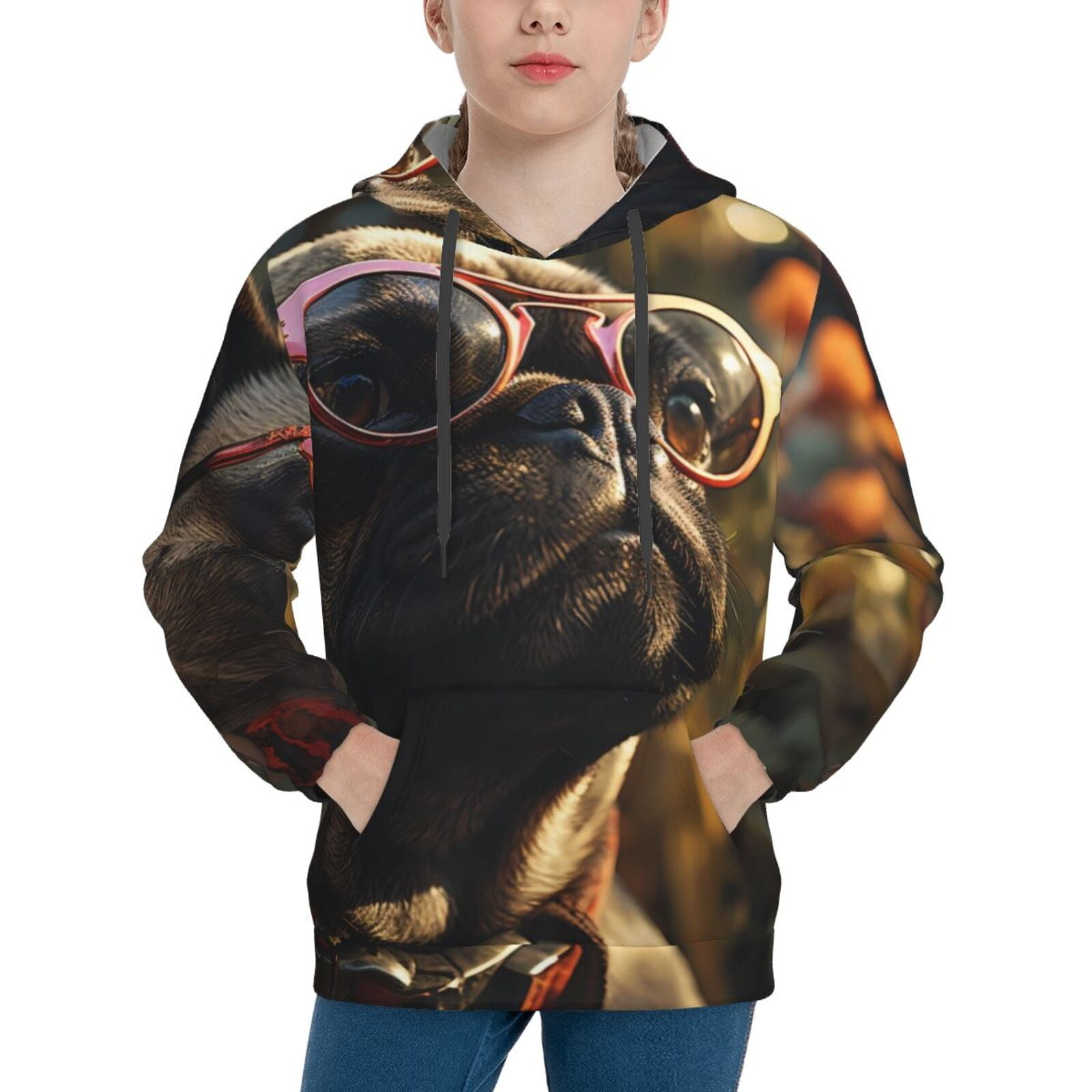 Haiem Pug Wearing Sunglasses Flowers Pattern Boys Hoodie, Youth ...