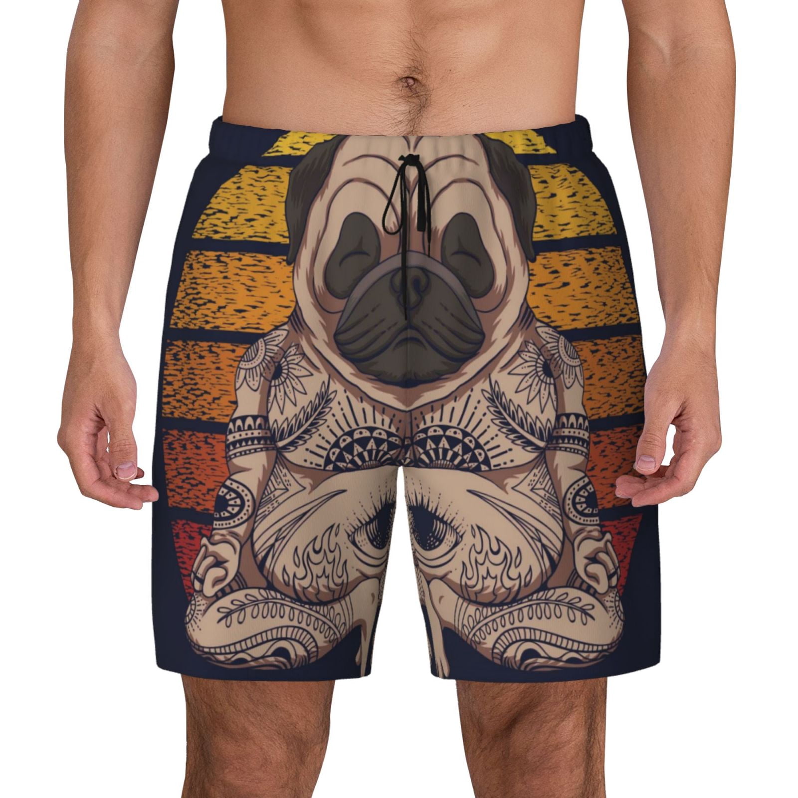 Haiem Pug dog Yoga Mens Swim Trunks with Compression Liner 2 in 1 ...