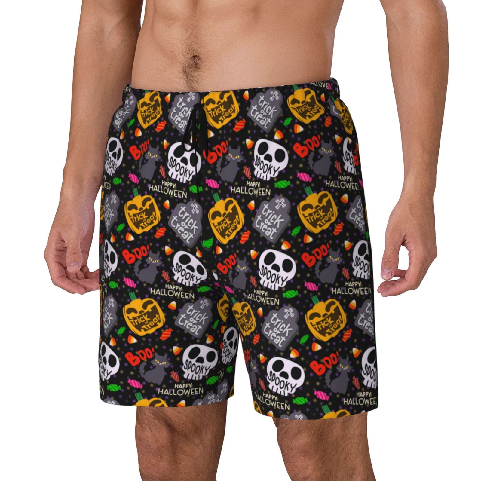 Haiem Pumpkin And Flying Bat Mens Swim Trunks with Compression Liner 2 ...